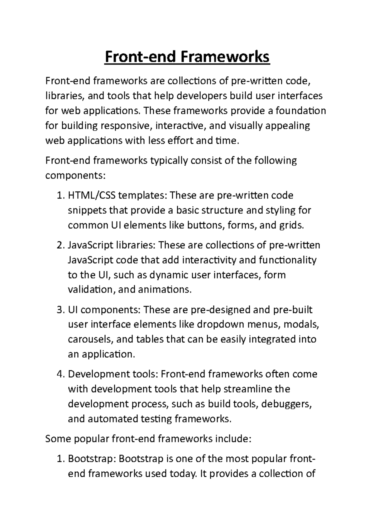 Front End Frameworks Front End Frameworks Front End Frameworks Are Collections Of Pre Written