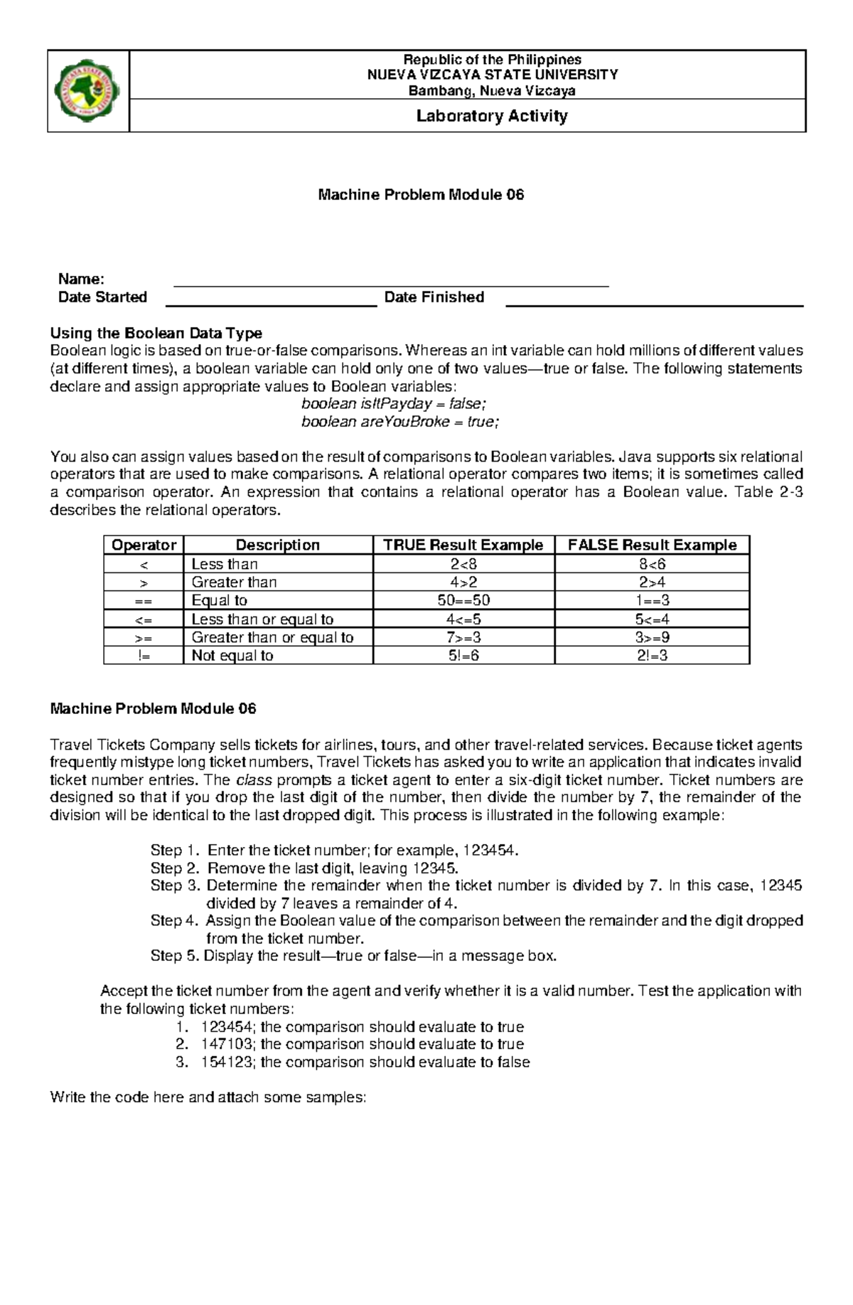 Machine Problem Module 06 - Republic of the Philippines NUEVA VIZCAYA ...