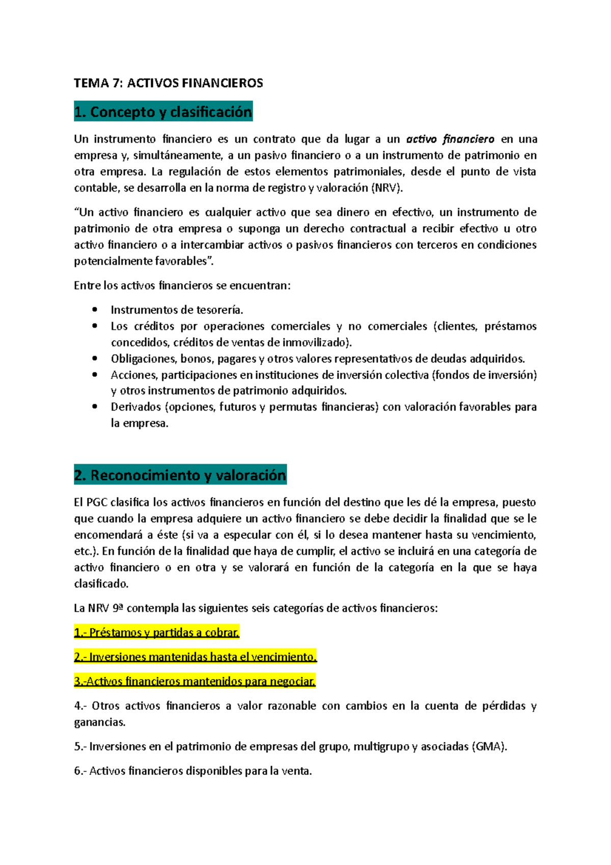 Tema 7 y 8 (Contabilidad Financiera) - TEMA 7: ACTIVOS FINANCIEROS 1 ...