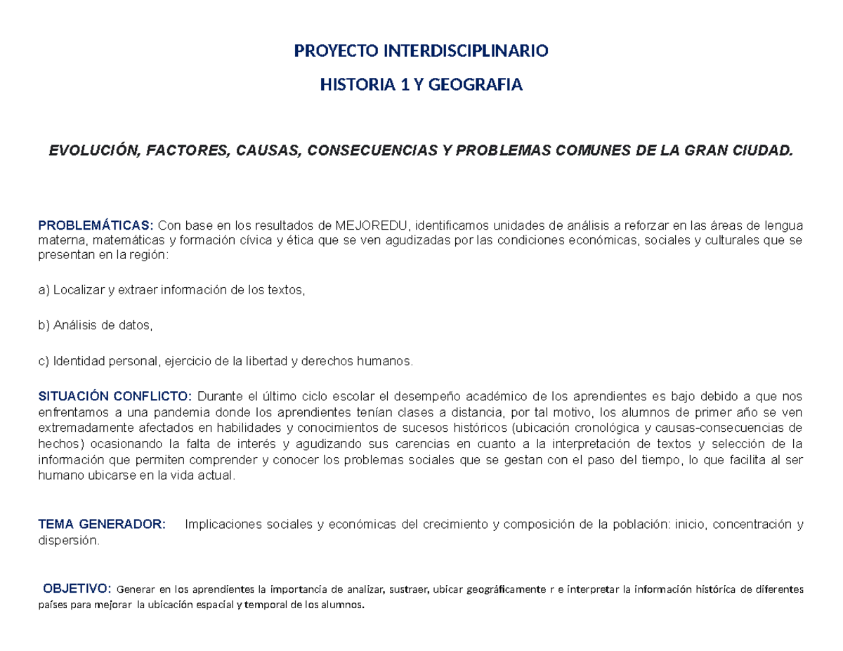 Proyecto- Geografia 1 E Historia 1 - PROYECTO INTERDISCIPLINARIO ...
