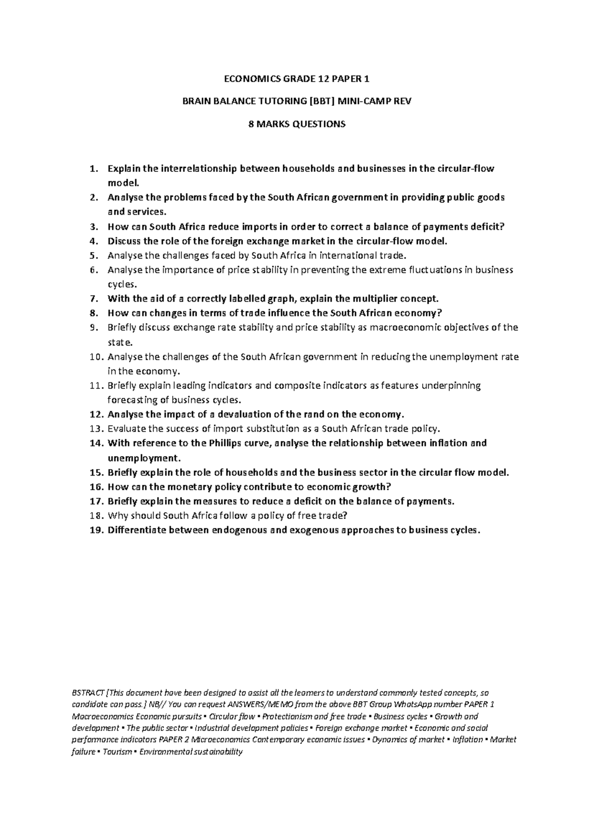 ECON 8 Marks BBT CAMP Pract - ECONOMICS GRADE 12 PAPER 1 BRAIN BALANCE ...