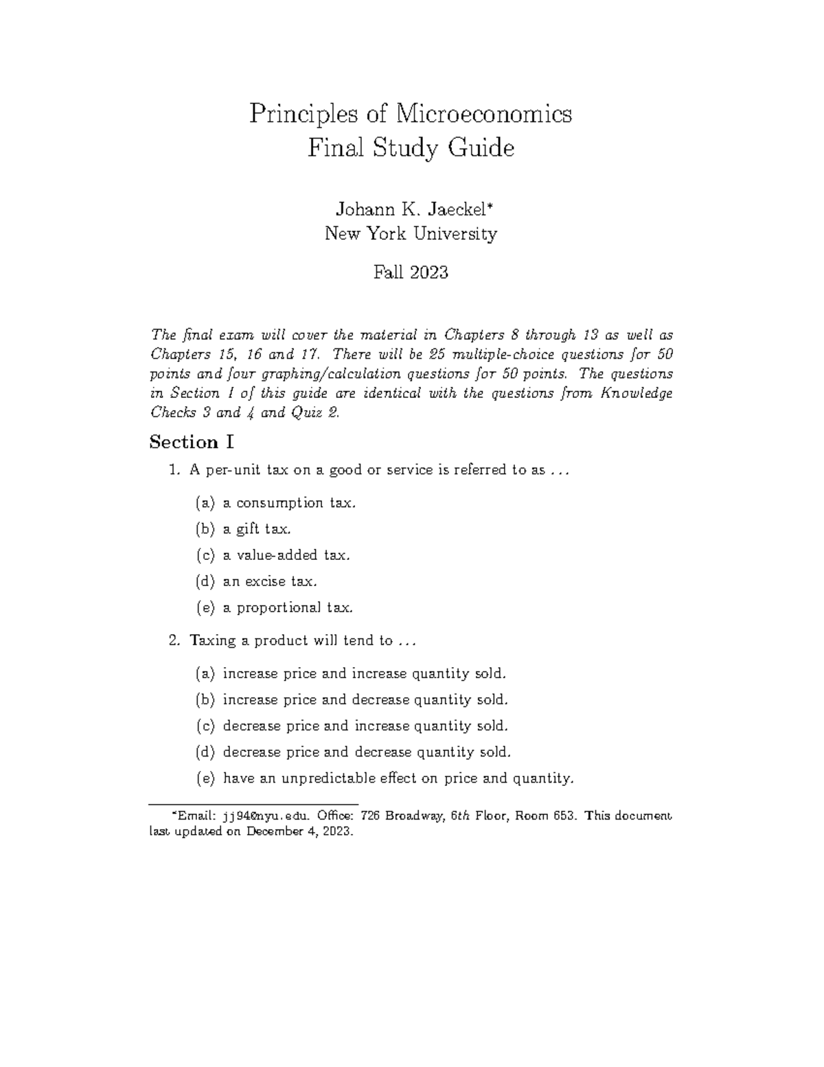 Microeconomics Study Guide - Principles of Microeconomics Final Study ...