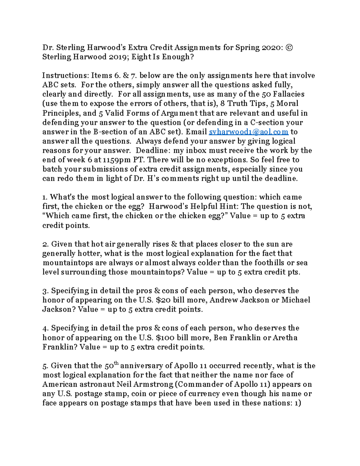 assignment for the class - Dr. Sterling Harwood’s Extra Credit ...