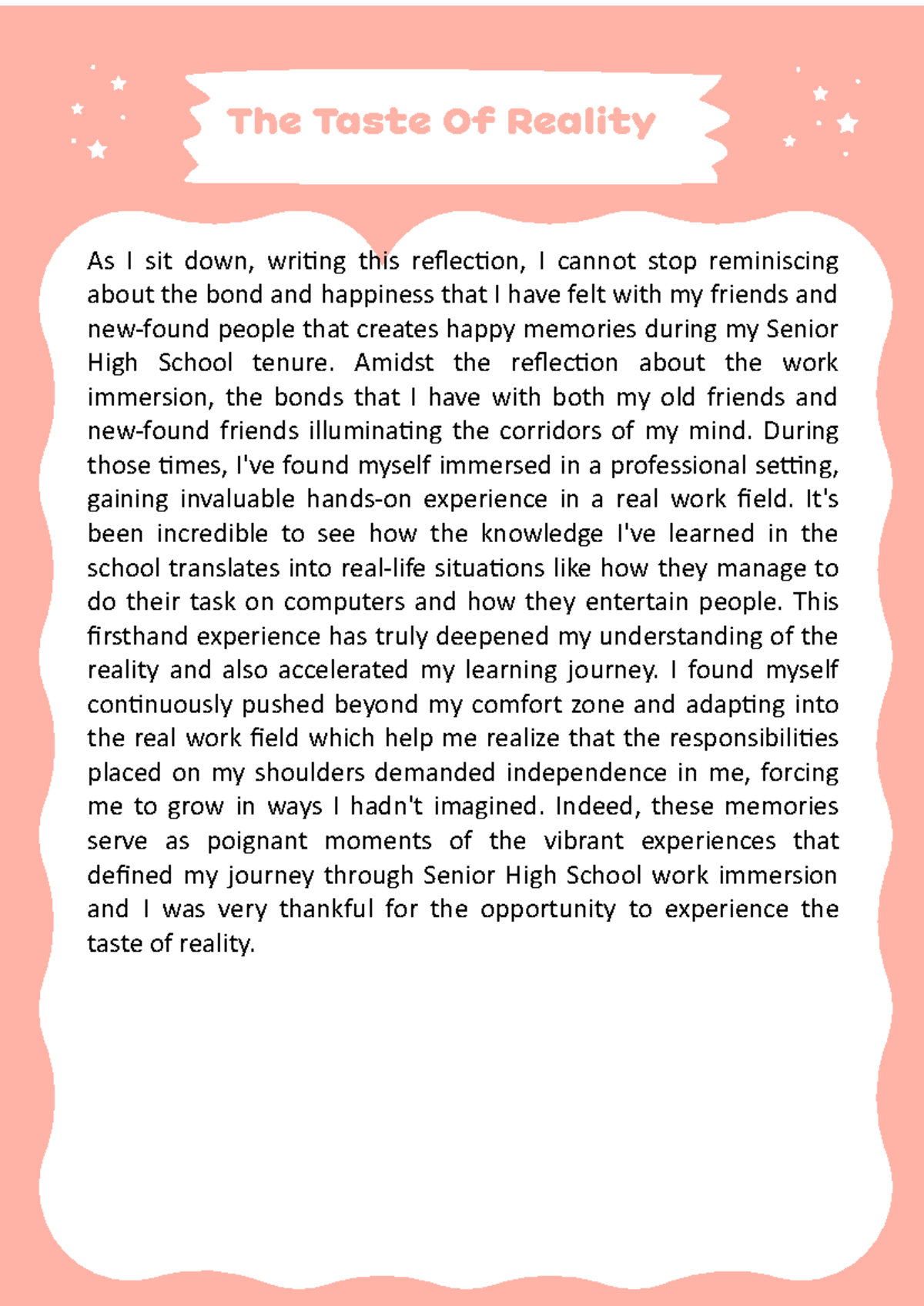 THE Taste OF Reality - essay - The Taste Of Reality As I sit down ...