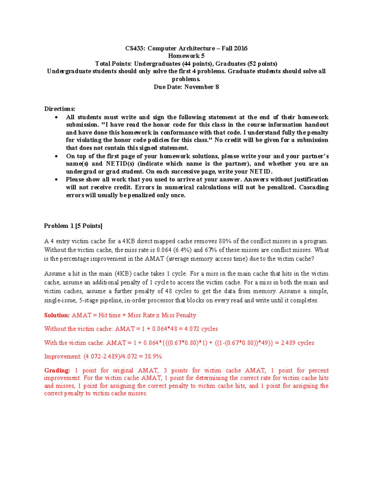 Pdf thi - This is from course EEL - CS433: Computer Architecture – Fall 2016 Homework 5 Total ...