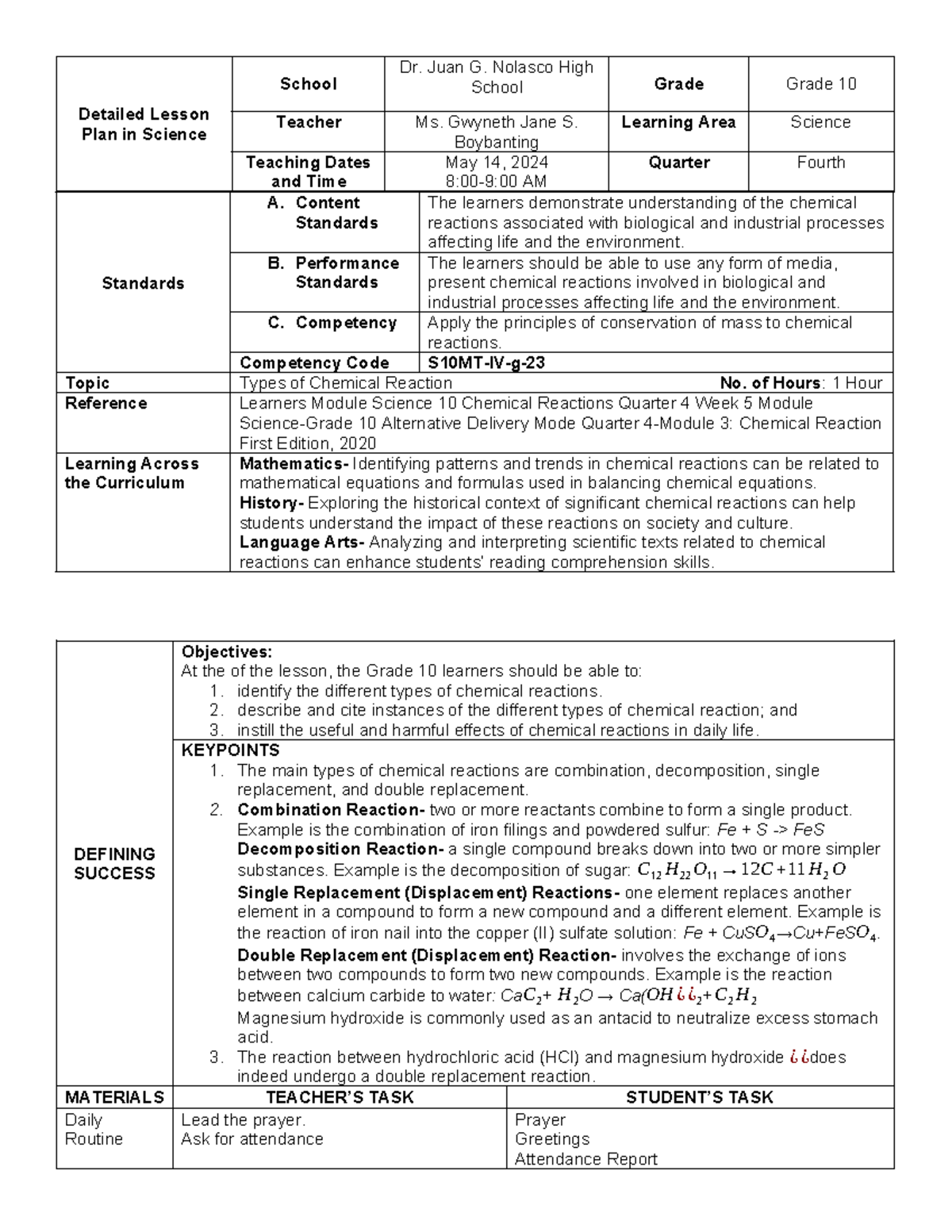 LP-DEMO- Teaching- Final - Detailed Lesson Plan in Science School Dr ...