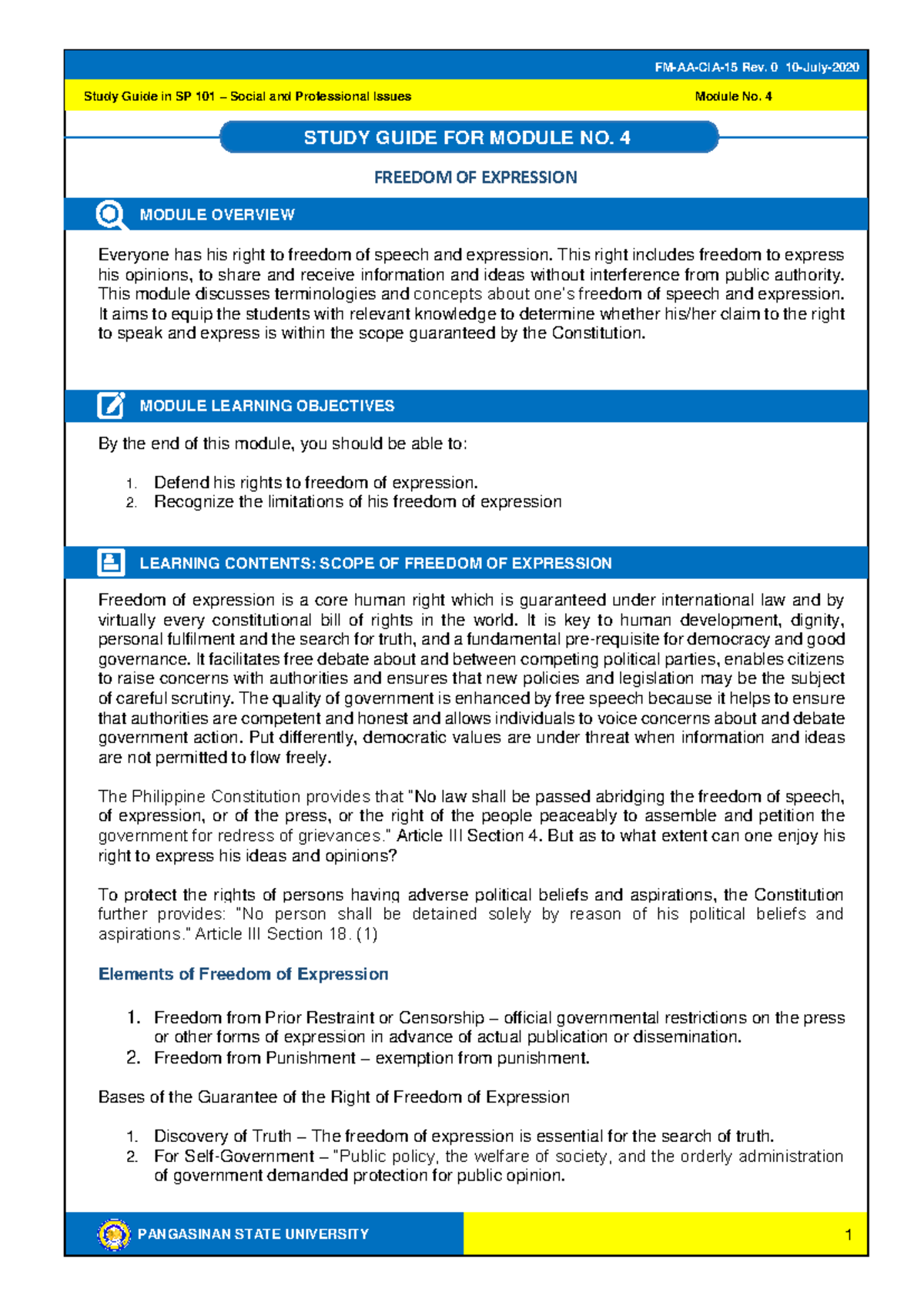 SP 101 Module 4 - I need summarize for my upcoming quiz and also exam ...
