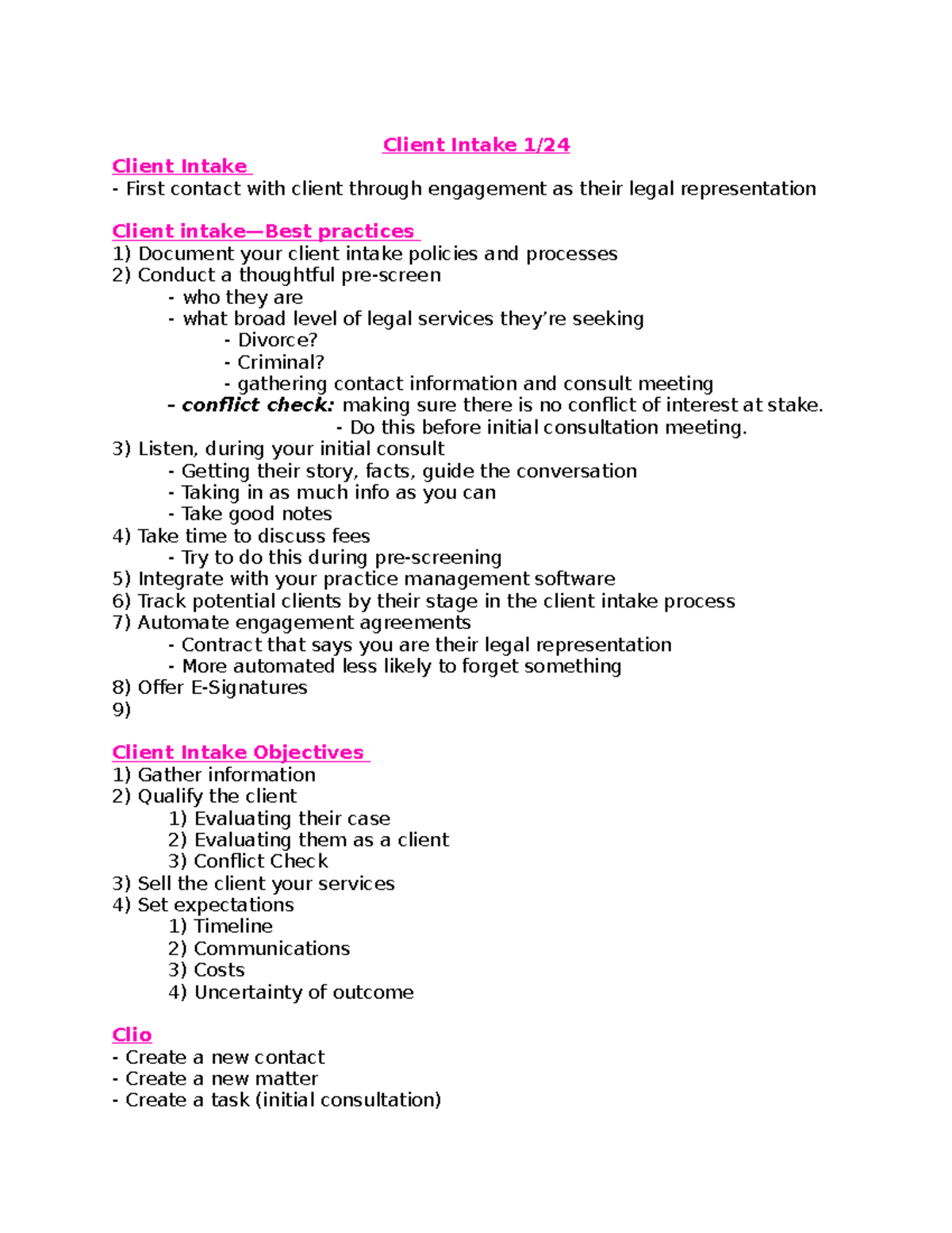 Client Intake LOT - Client Intake 1/ Client Intake First contact with ...