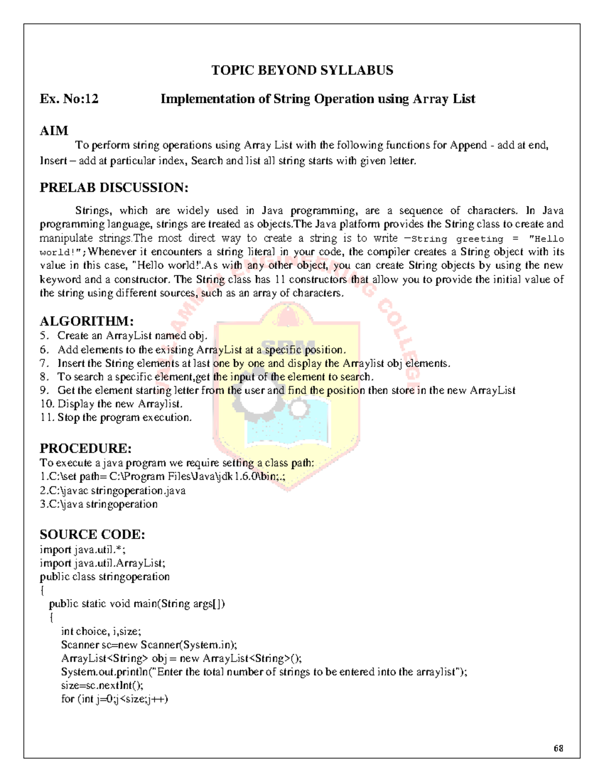 Implement Interfaces 68 Topic Beyond Syllabus Ex No12 Implementation Of String Operation