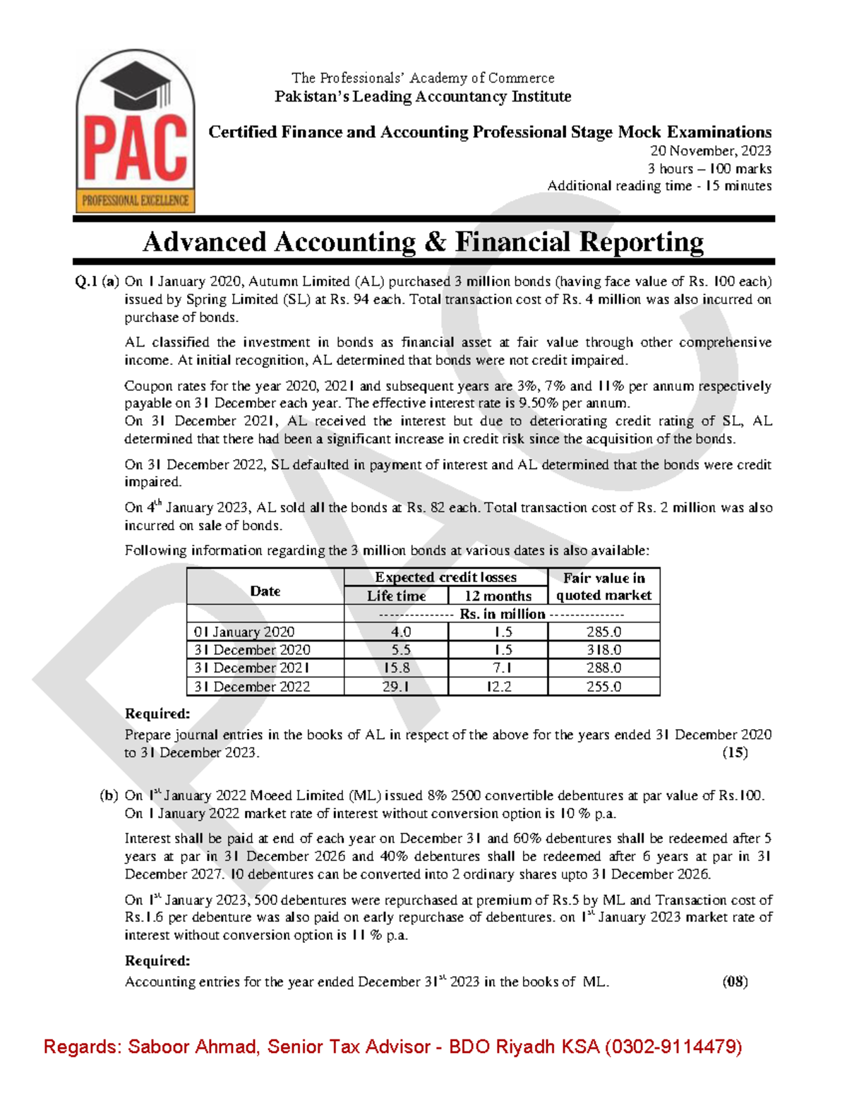 CFAP & MSA PAC All Mock QP With Solutions Compiled By Saboor Ahmad ...