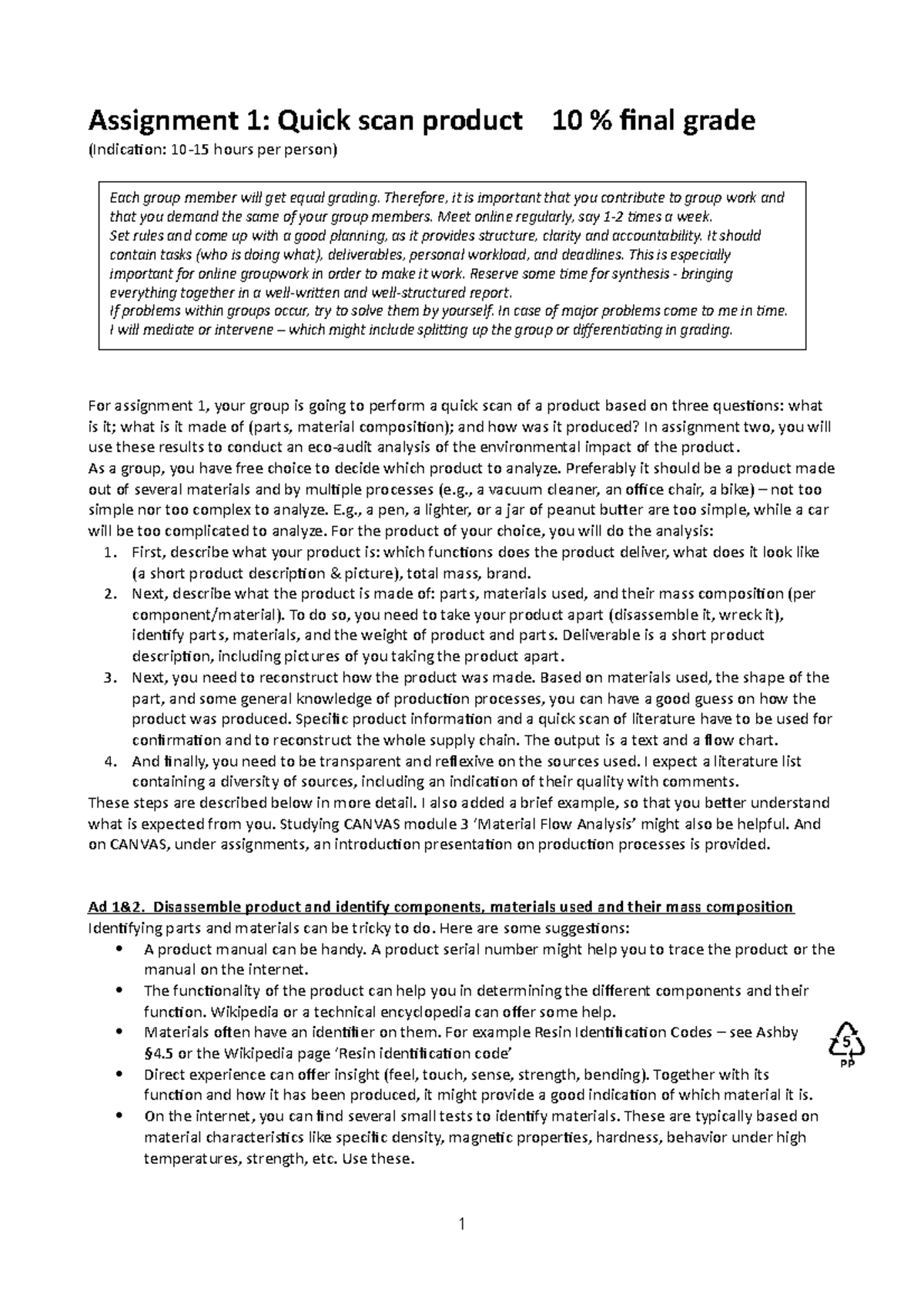 Assignments study guide - Assignment 1: Quick scan product 10 % final ...