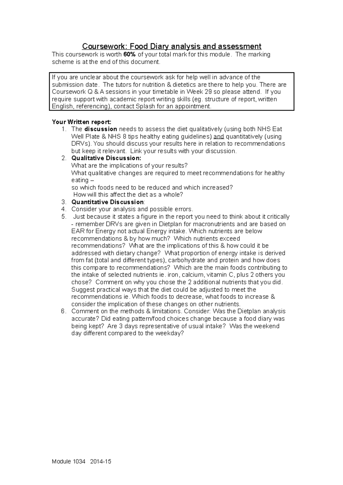 Coursework+instructions - Coursework: Food Diary analysis and ...