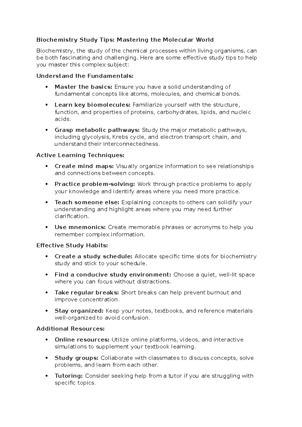 Biochemistry Study Tips - Here are some effective study tips to help ...