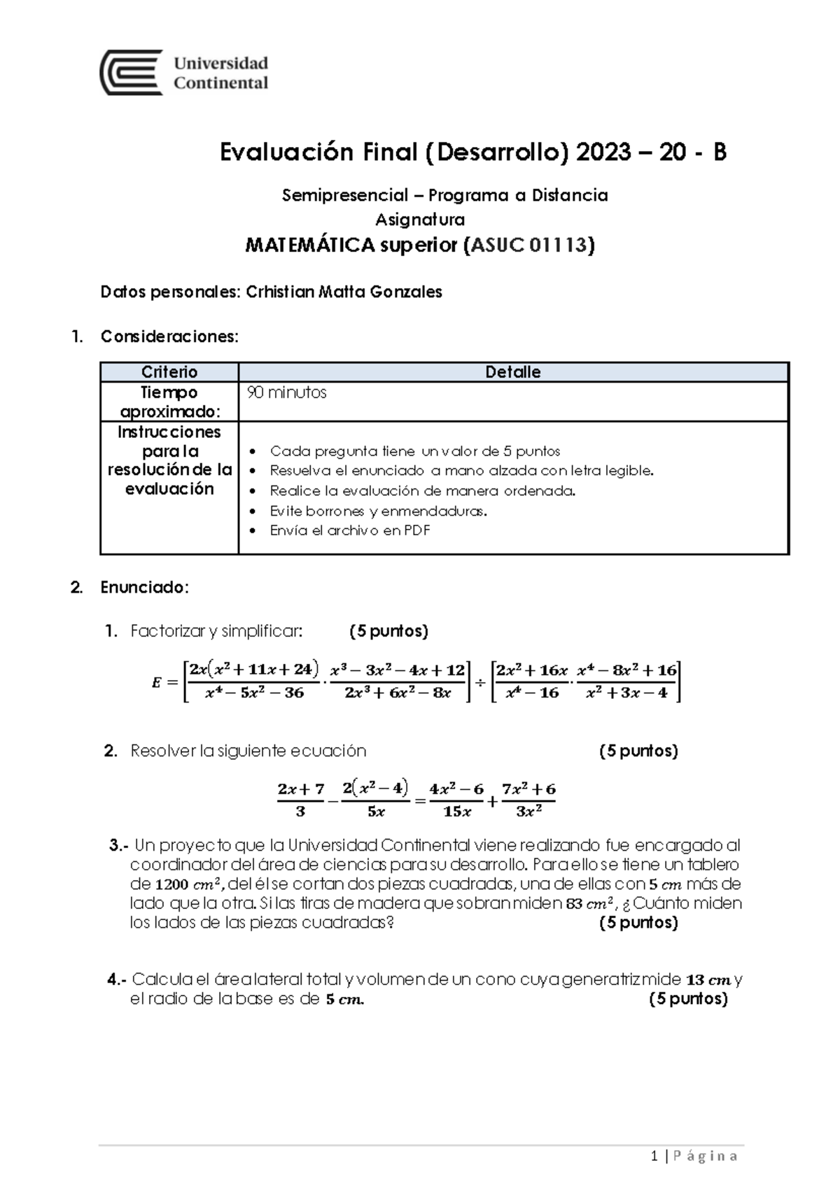 Jjj - 1 | P á g i n a Evaluación Final (Desarrollo) 2023 – 20 - B Semipresencial – Programa a ...