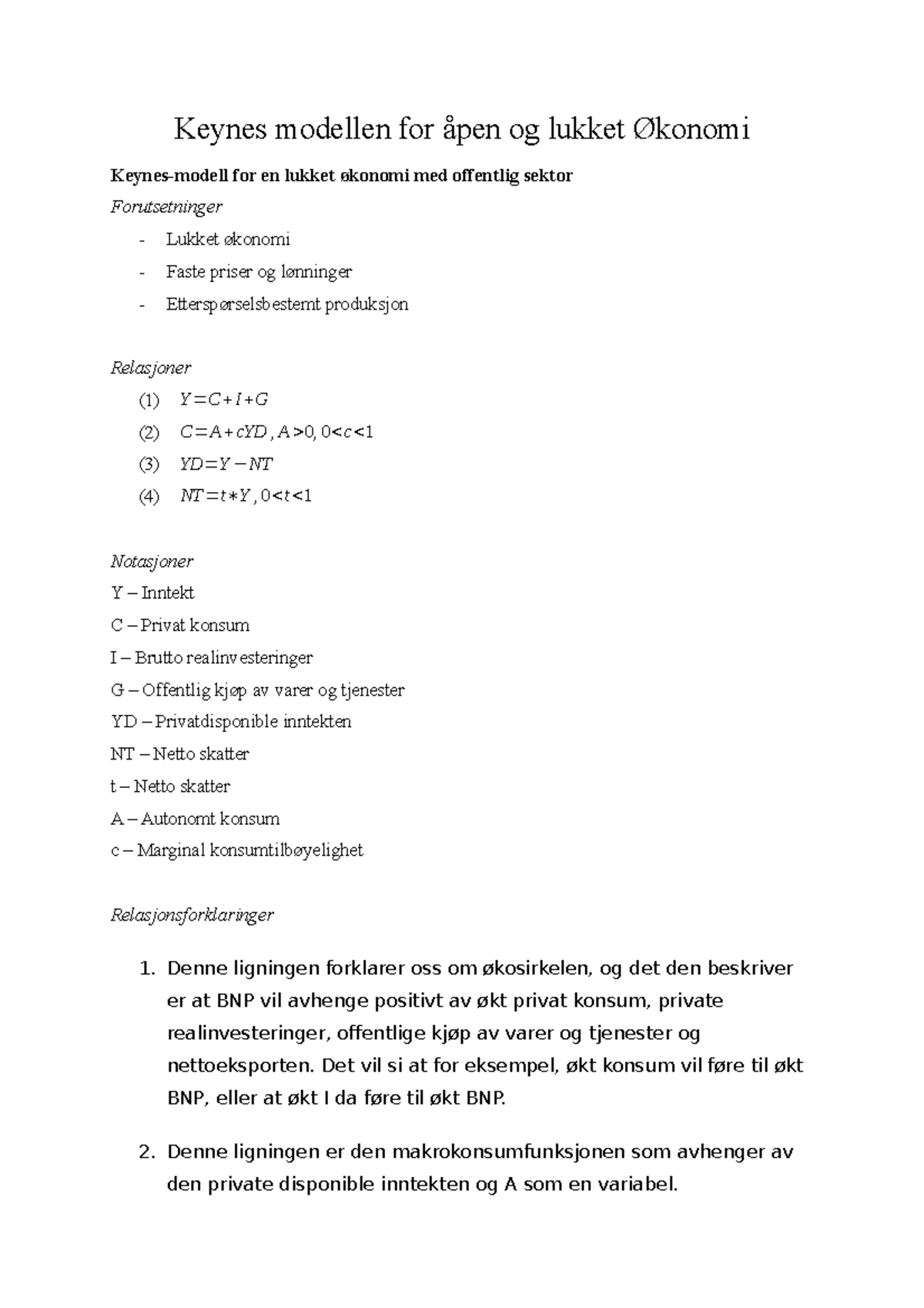 Keynes modellen for åpen og lukket Økonomi - Keynes modellen for åpen ...