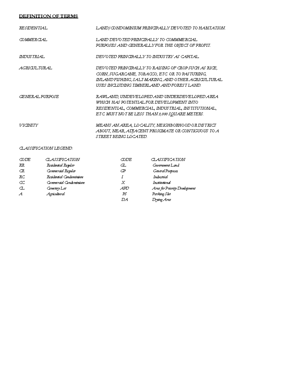 DT - Definition of terms used by BIR - DEFINITION OF TERMS RESIDENTIAL ...