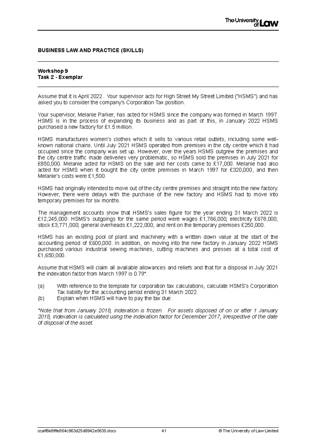 ULaw - Business Law & Practice WS9 Task 2 Exemplar - BUSINESS LAW AND ...