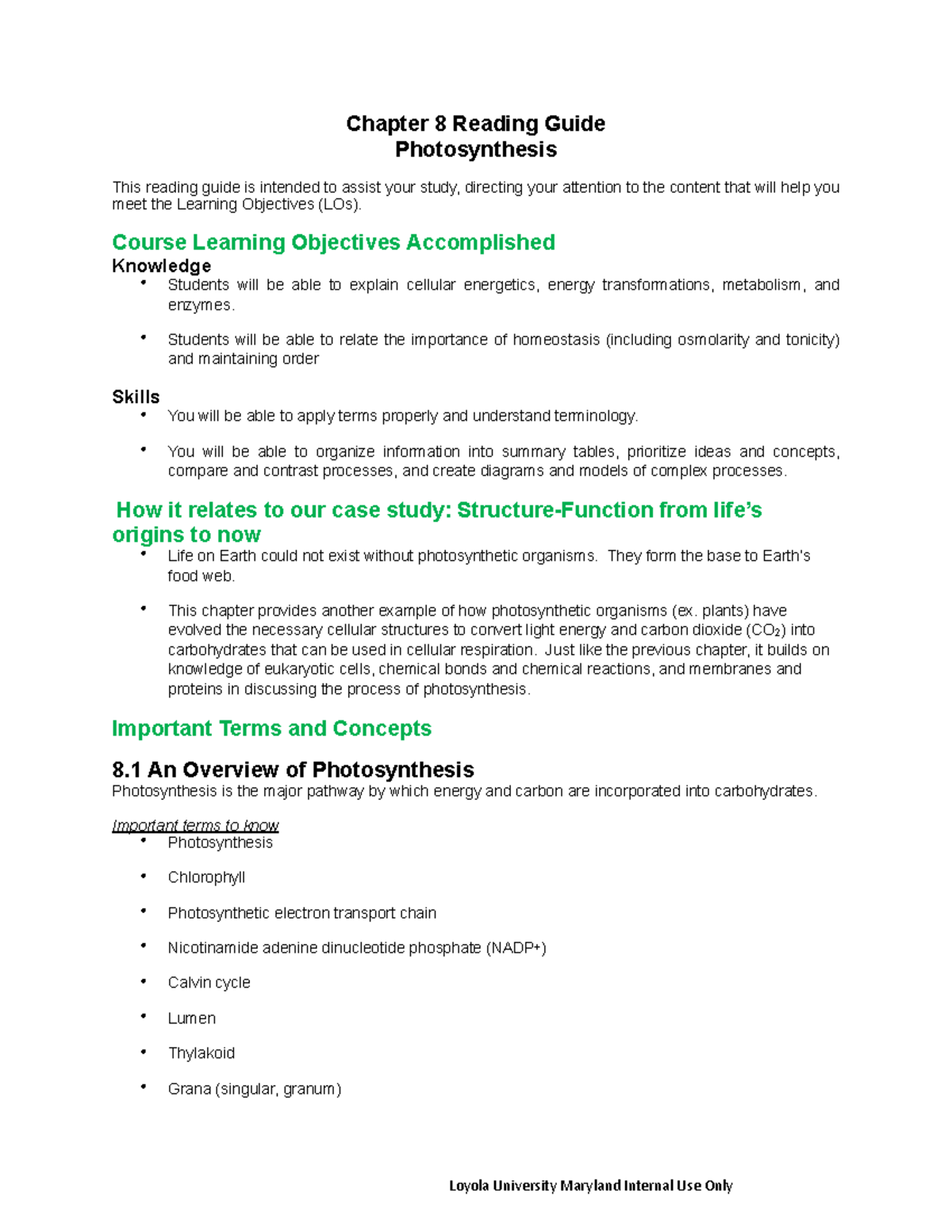 Ch 8 Guide How life works - Chapter 8 Reading Guide Photosynthesis This ...