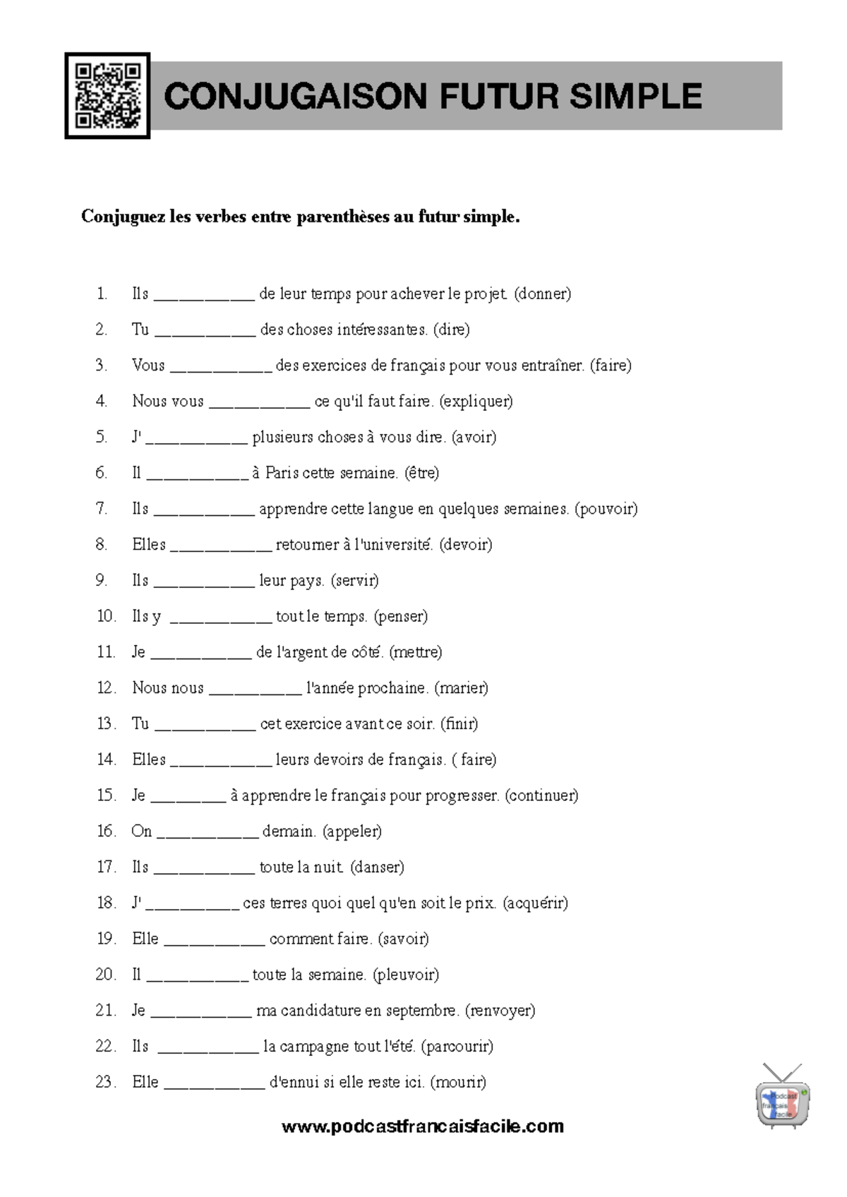 Le futur simple - class work - Conjuguez les verbes entre parenthèses ...