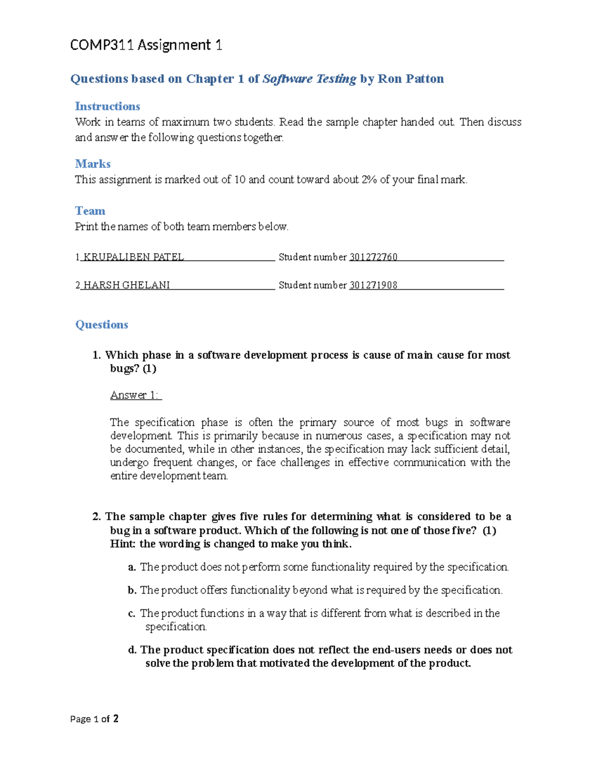 COMP311Asign 1 - assignment - Questions based on Chapter 1 of Software ...
