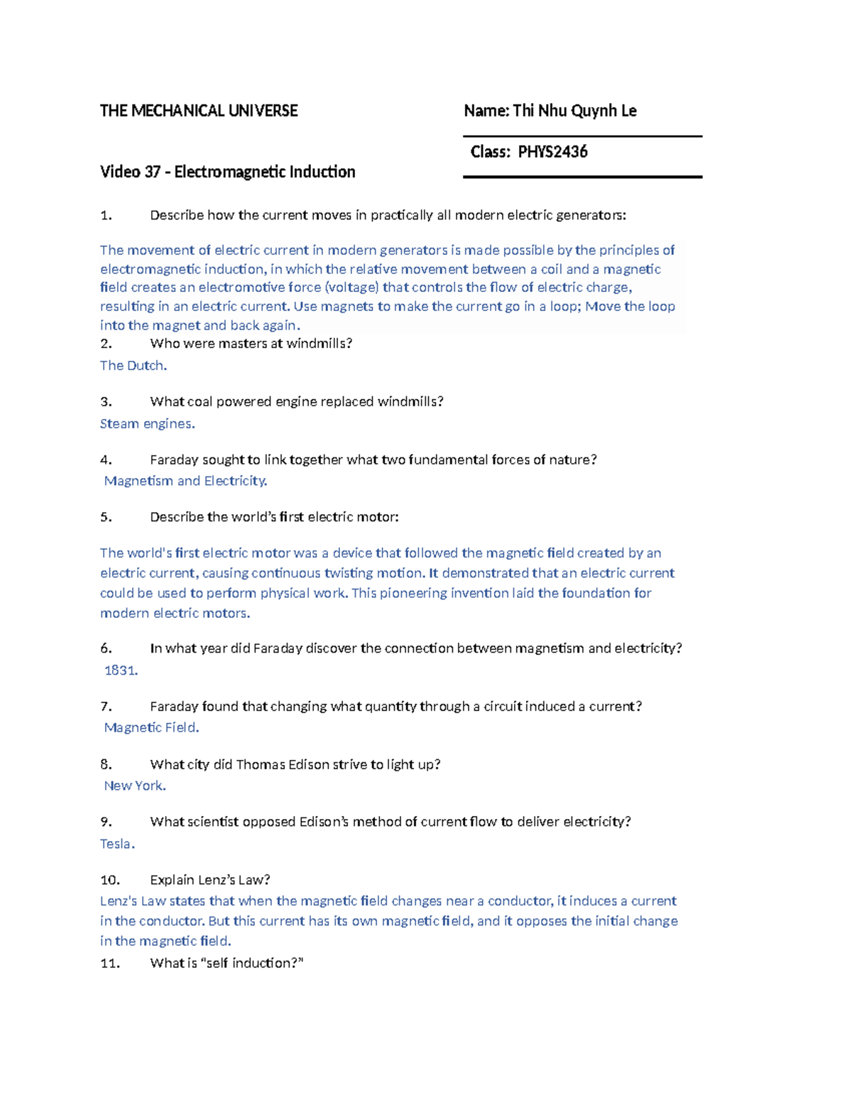 37 - Assignments - THE MECHANICAL UNIVERSE Name: Thi Nhu Quynh Le Video ...