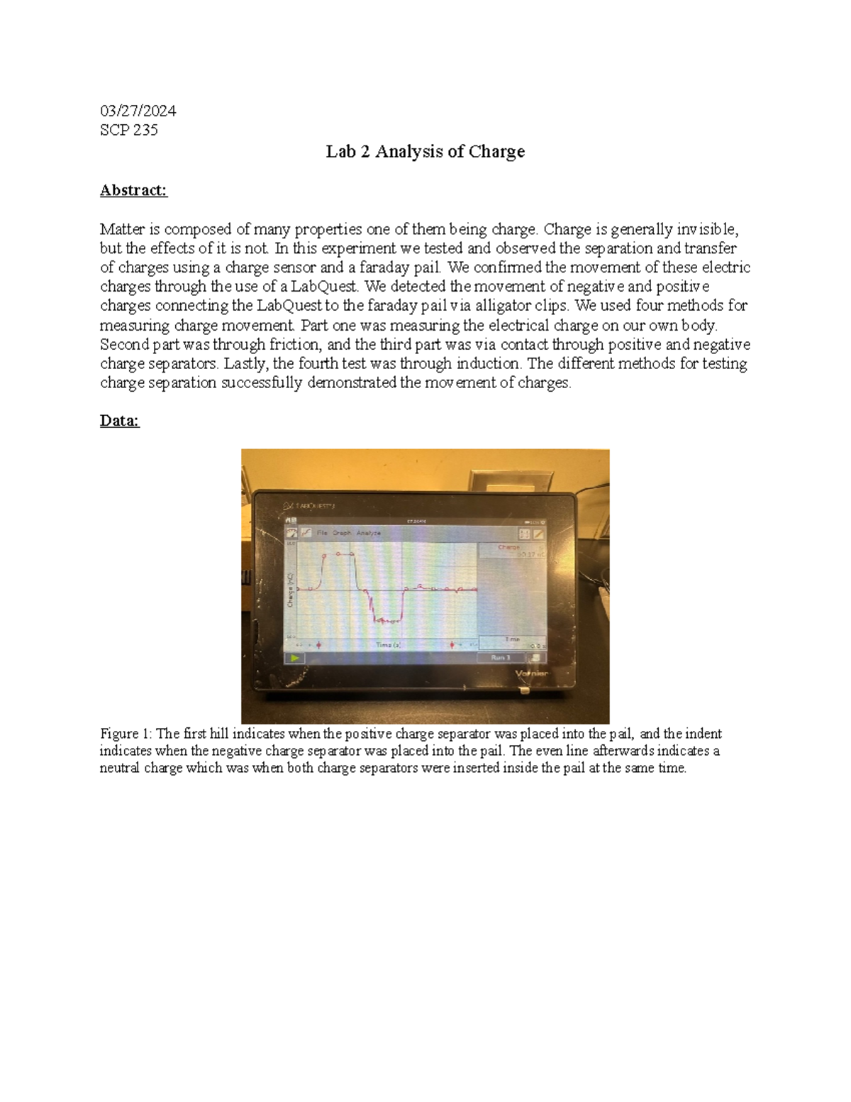Lab 2 Analysis of Charge No name - 03/27/ SCP 235 Lab 2 Analysis of ...