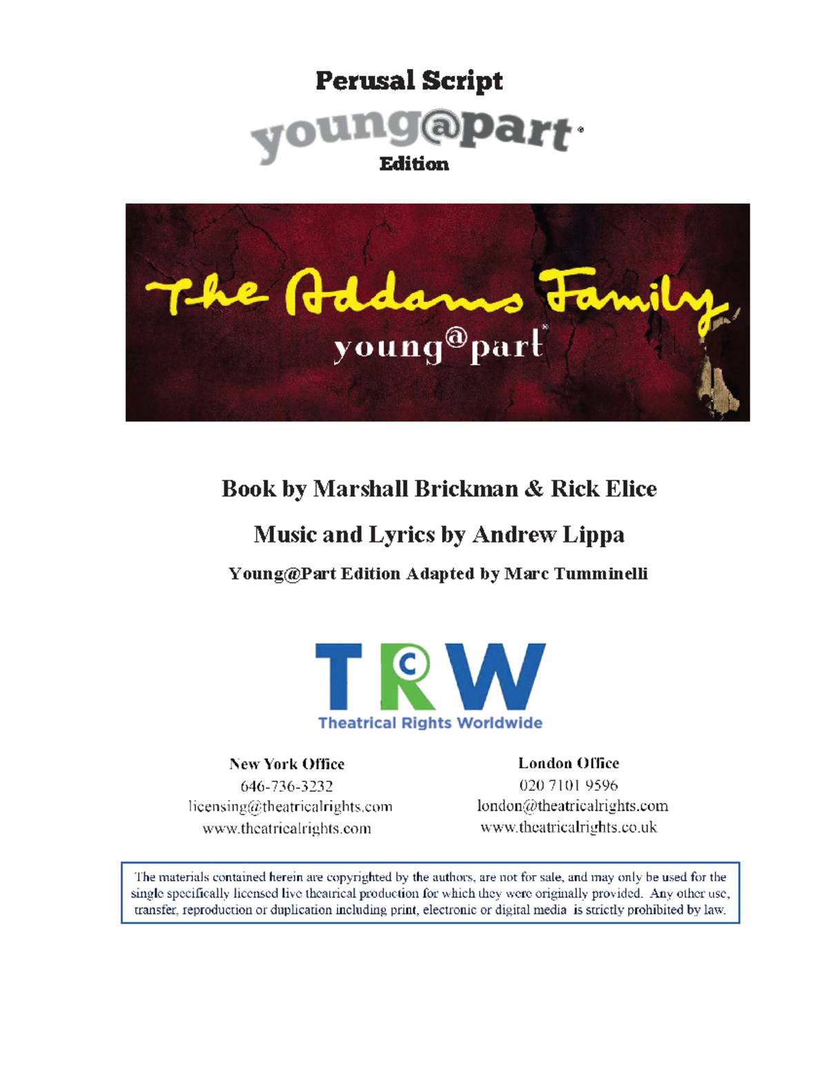 Addams Family practice script - Book by Marshall Brickman & Rick Elice ...