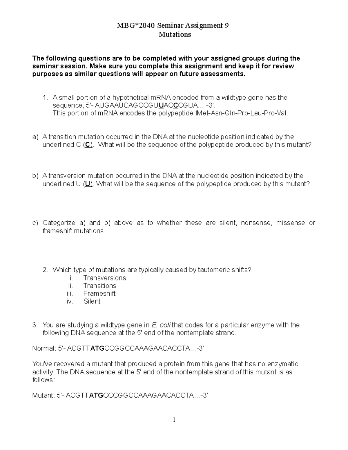 Seminar 9 Assignment for fall 2021 - MBG*2040 Seminar Assignment 9 ...