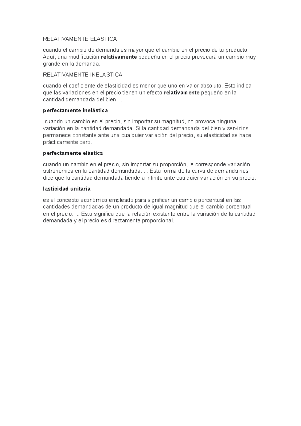 Relativamente Elastica - RELATIVAMENTE ELASTICA cuando el cambio de ...