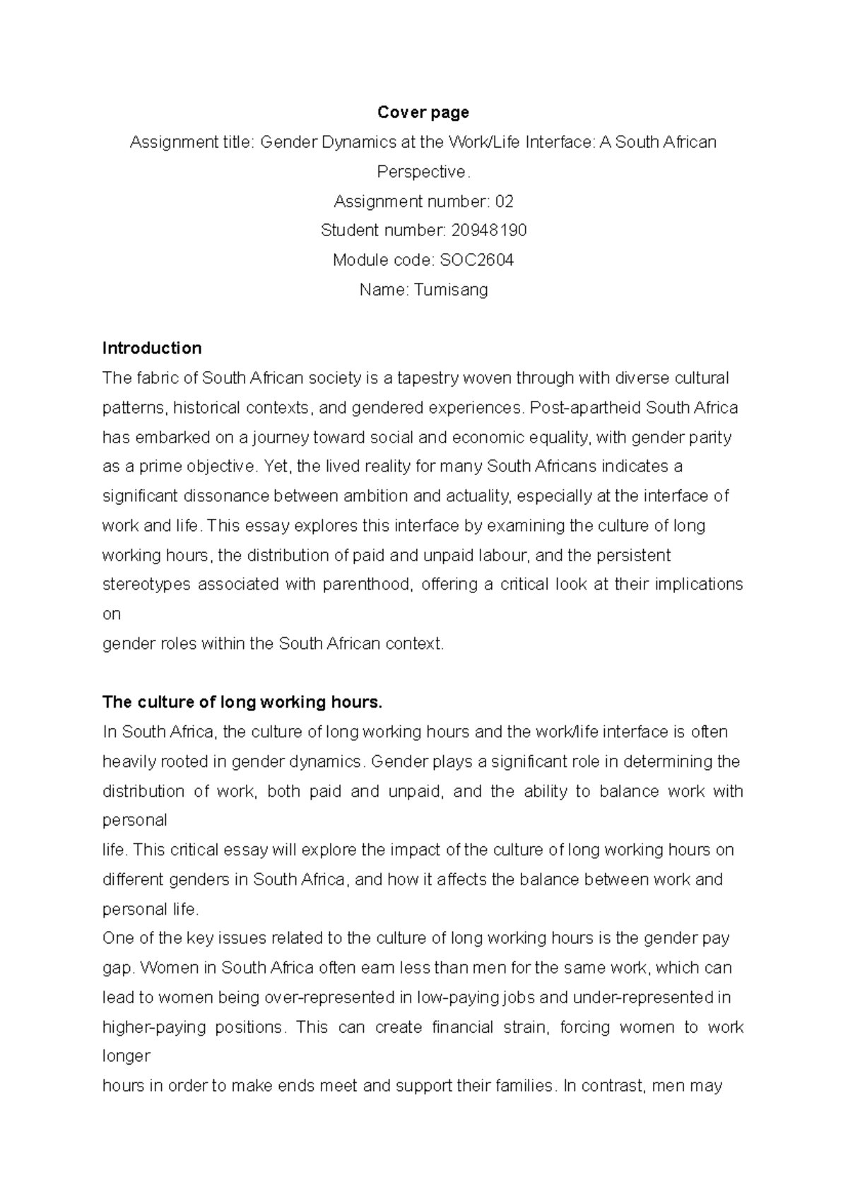 Document (13)(2)(1) - Hijg - Cover page Assignment title: Gender ...