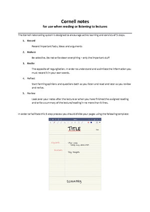 Cornell notes - Easy note taking - Cornell notes for use when reading ...