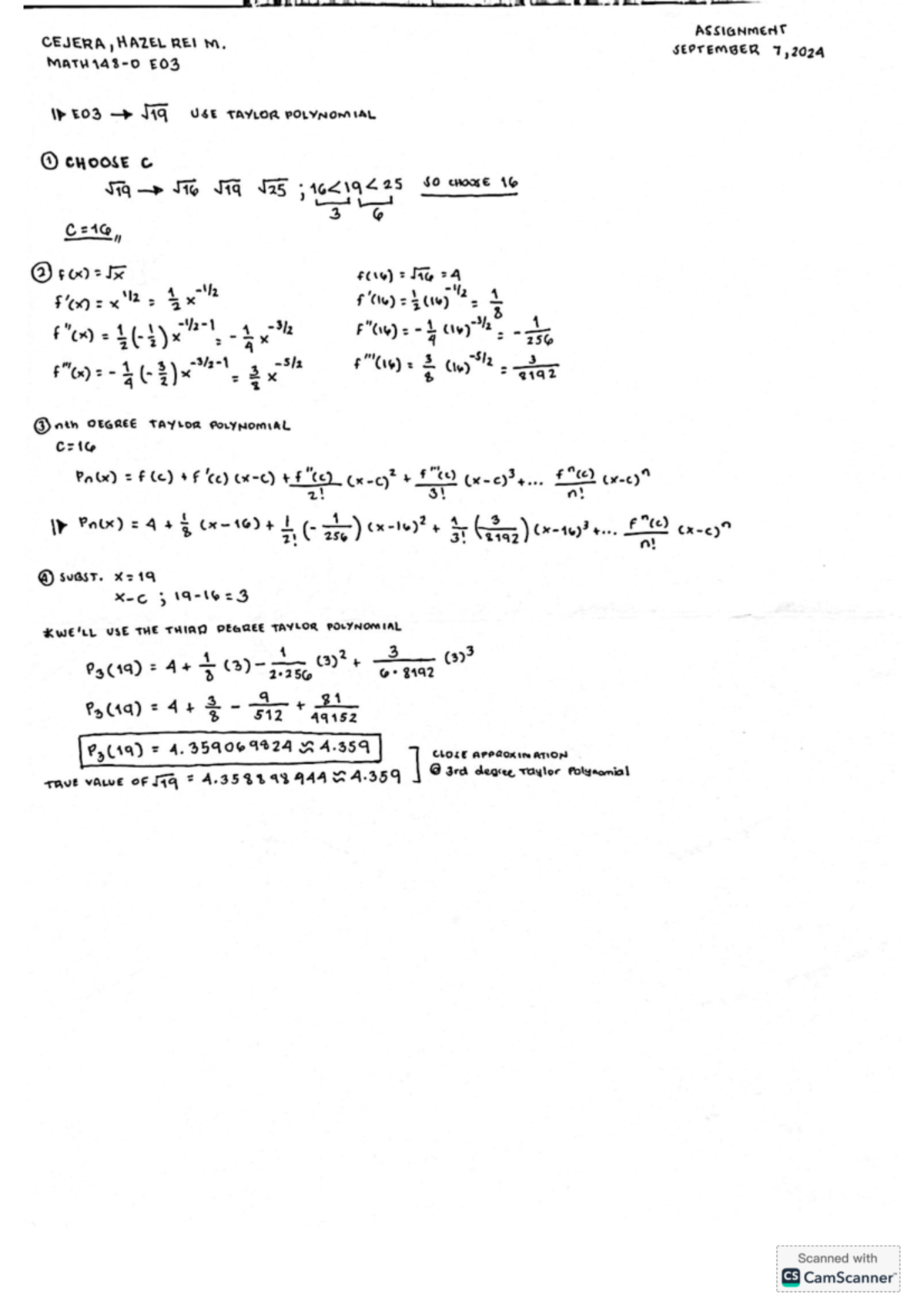 MATH148-0 Assign Power Series Approximation - Calculus 3 - ASSIGNMENT CEJERA,HAZEL REI M ...