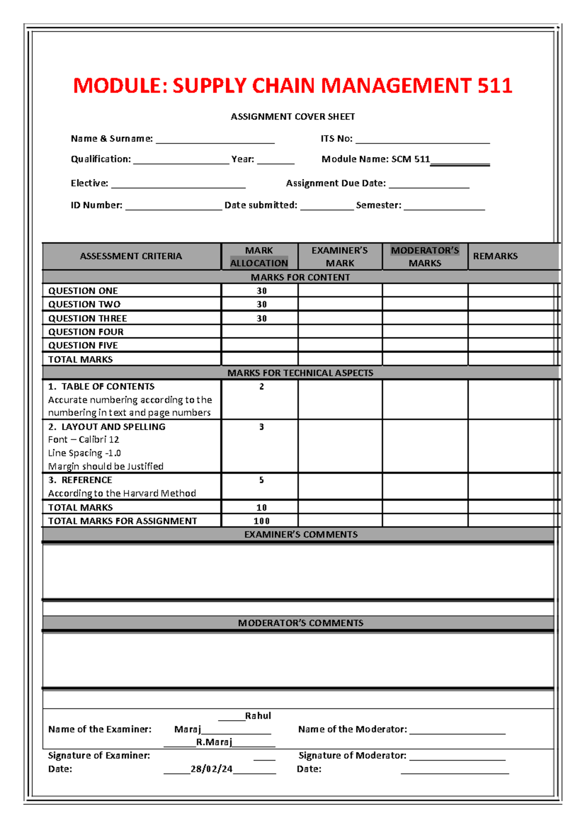 SCM 511 Assignment - Based on your review of Unilever's supply chain from the above case study ...