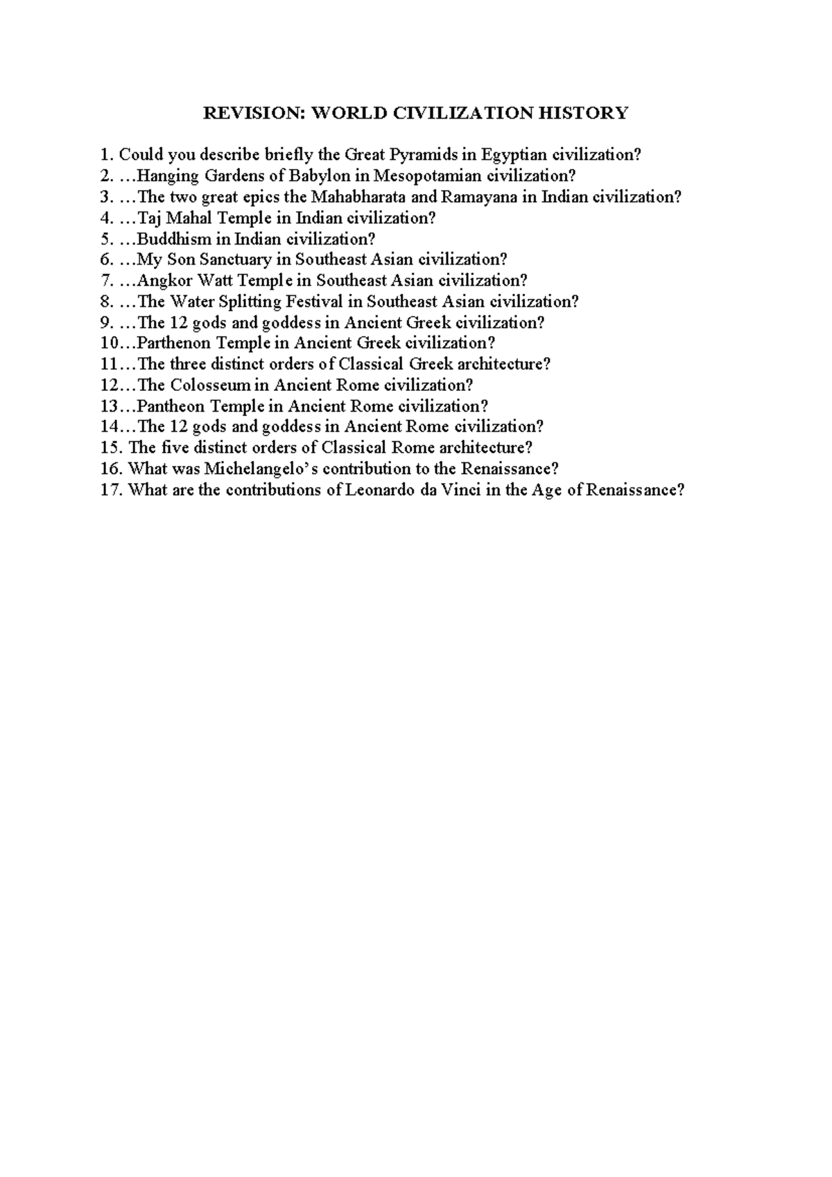 Revision Course World Civilization History - REVISION: WORLD ...