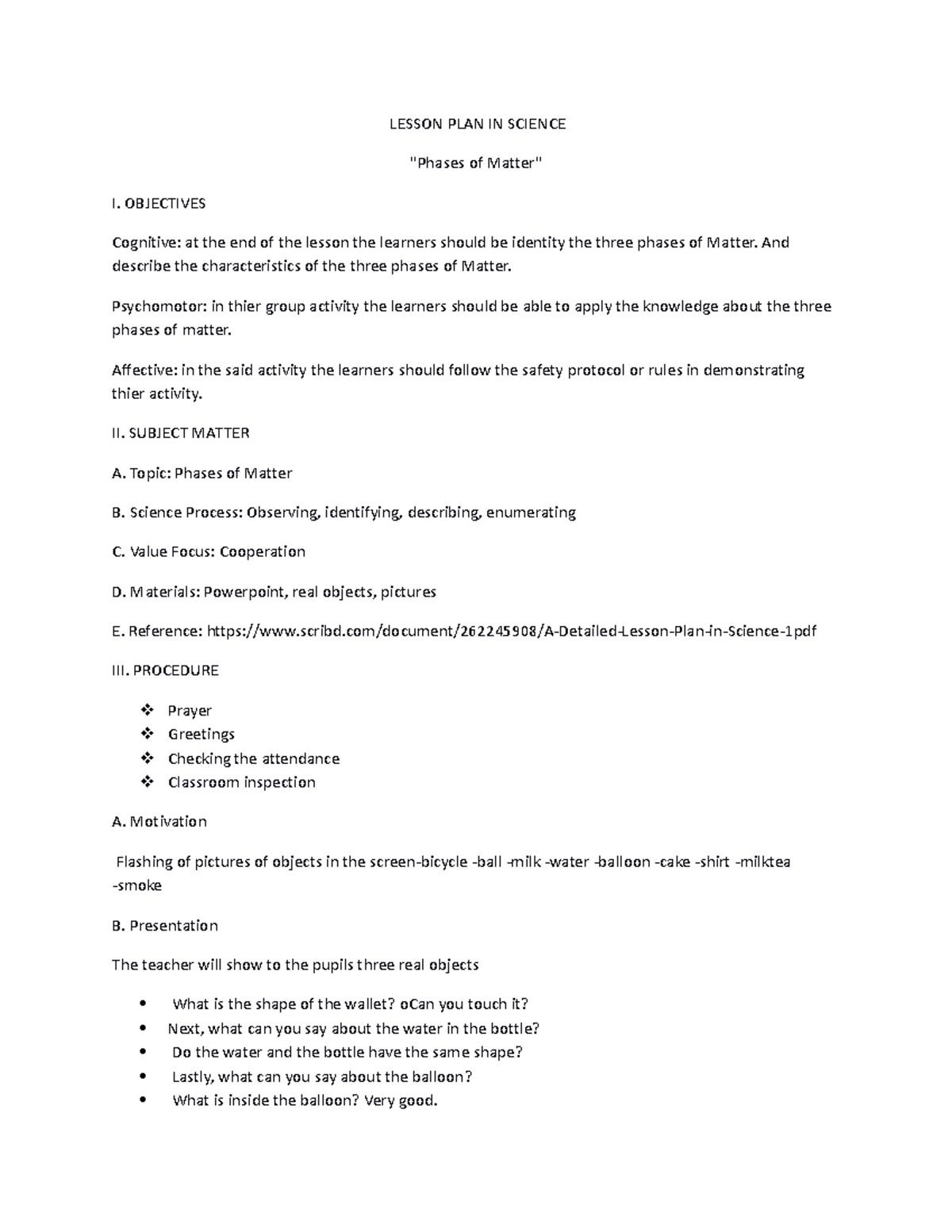 Mark Ivan Esoyot BEED 2A Lesson PLAN IN Science - LESSON PLAN IN ...