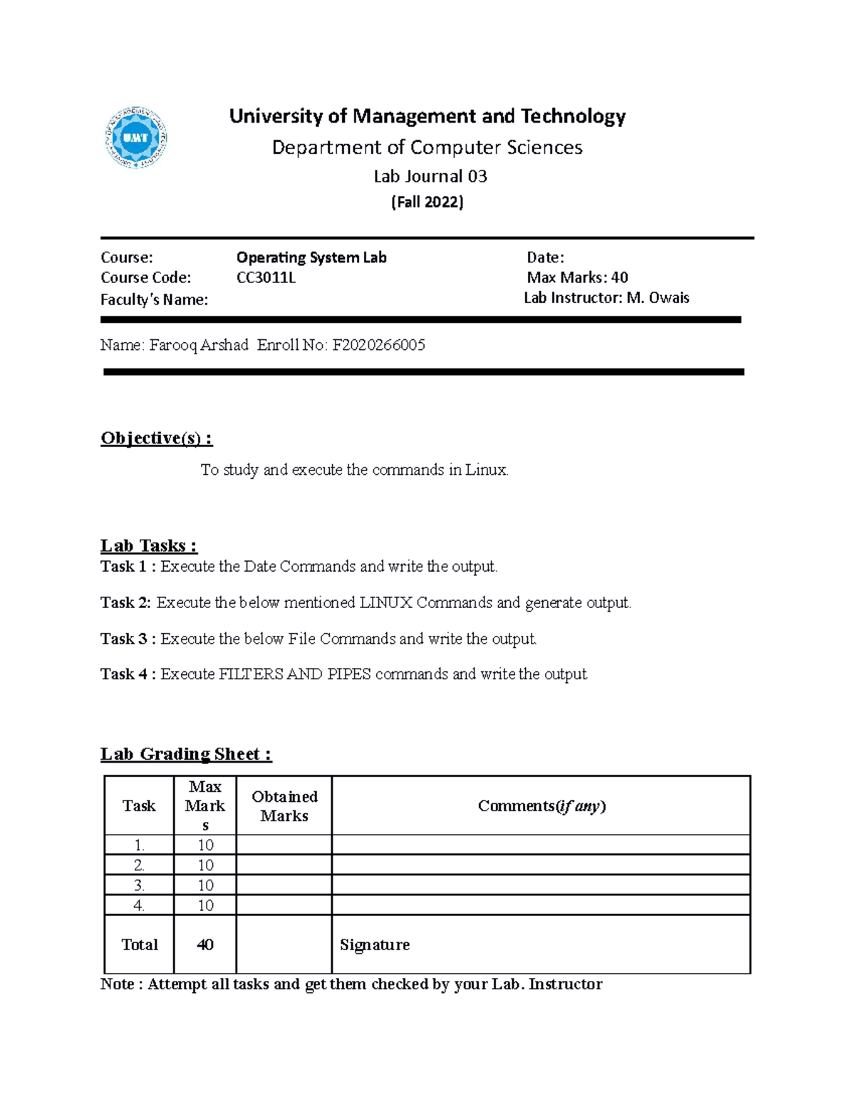 OS Lab 3 - Lecture Notes - University of Management and Technology ...