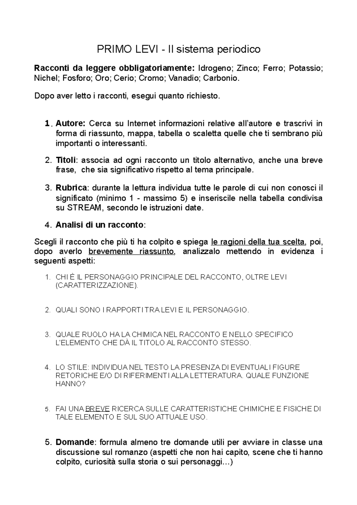 Primo LEVI- il sistema periodico - PRIMO LEVI - Il sistema periodico ...
