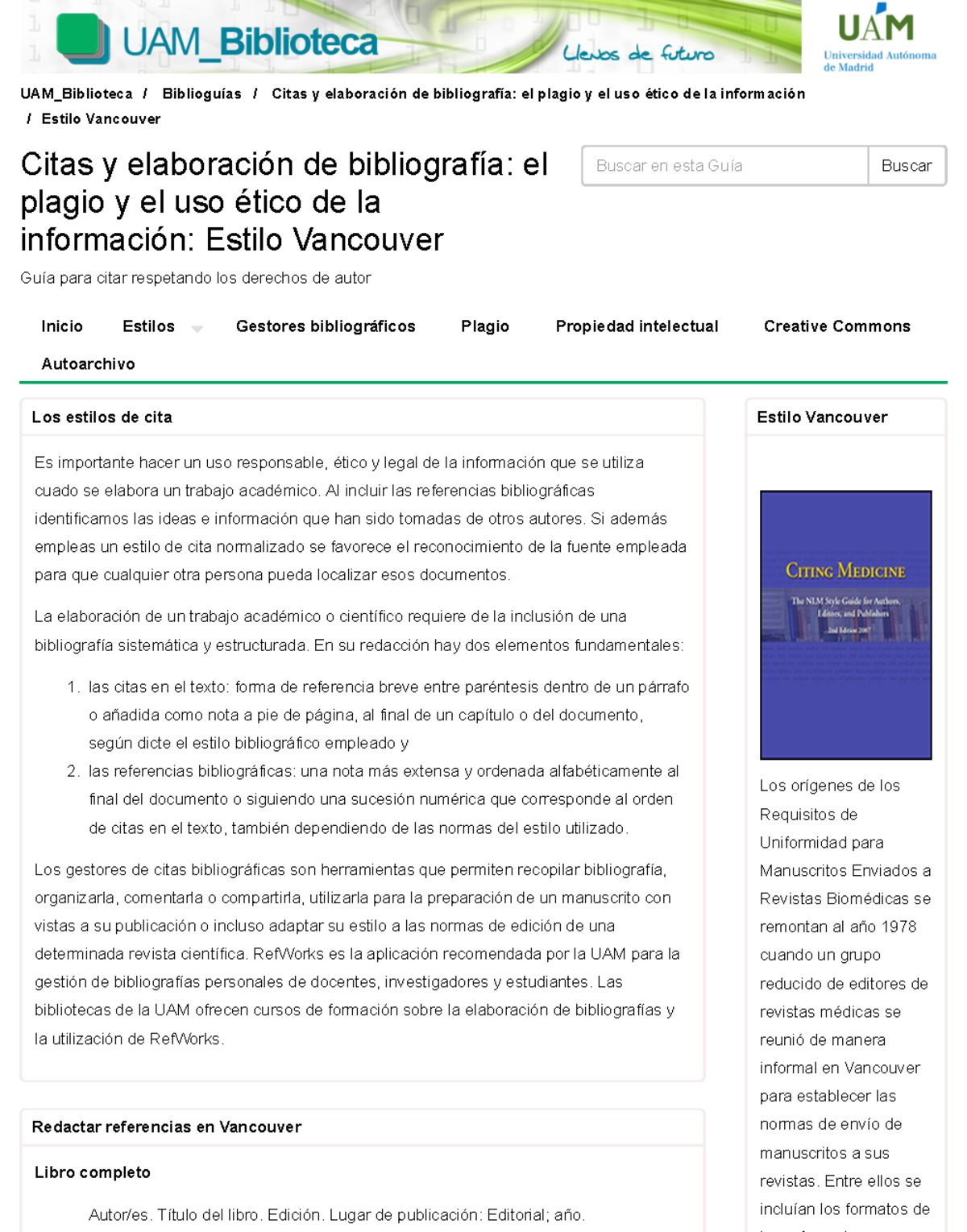 Estilo Vancouver - Citas y elaboración de bibliografía el plagio y el ...