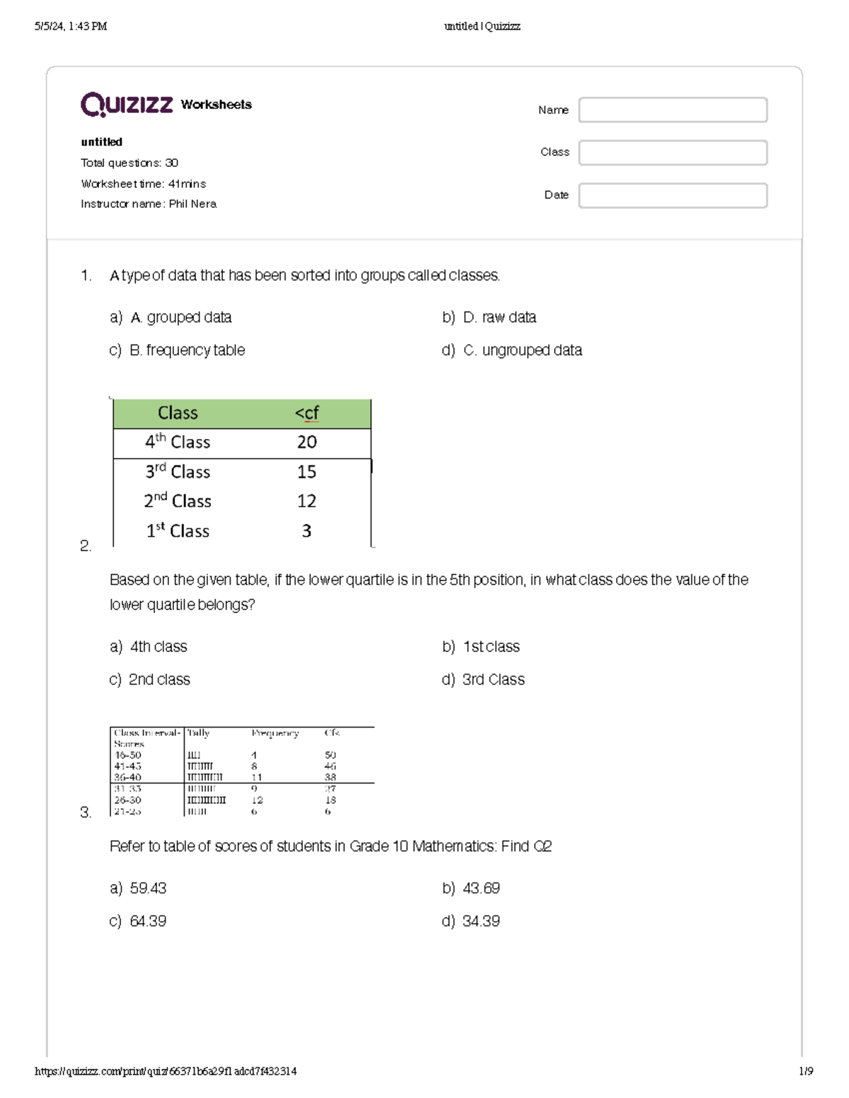 Untitled Quizizz - Worksheets untitled Total questions: 30 Worksheet ...