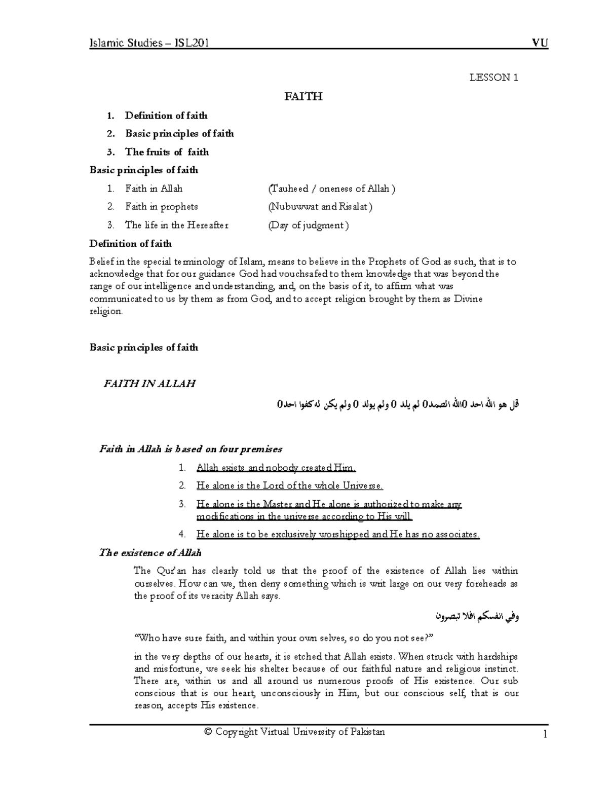 Lesson 1 - LESSON 1 FAITH Definition of faith Basic principles of faith ...