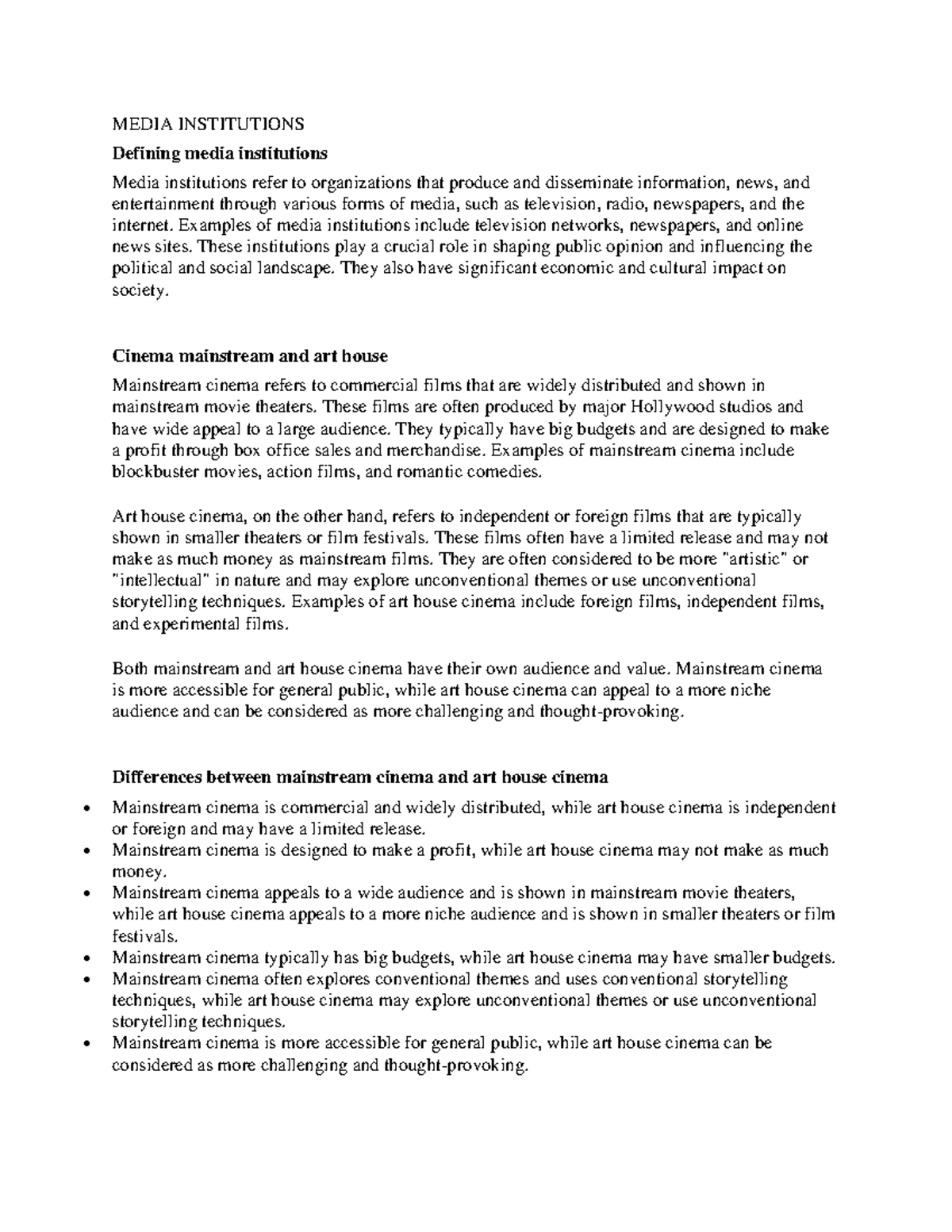 Media Production - Tutorial work - MEDIA INSTITUTIONS Defining media ...