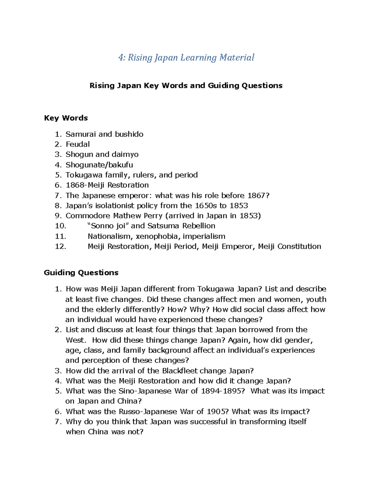 4 Rising Japan Learning Material - 4: Rising Japan Learning Material ...