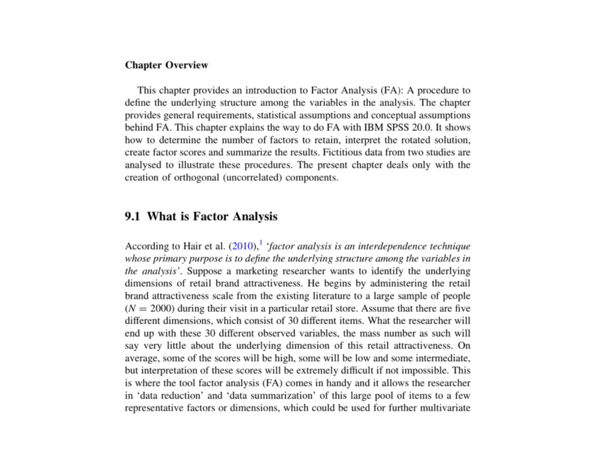 Factor analysis - Business Research - Studocu