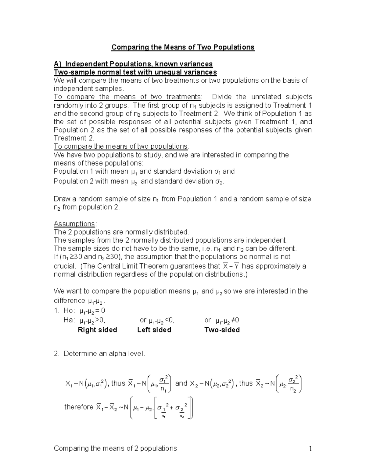 Differences IN Means - Comparing the Means of Two Populations A ...