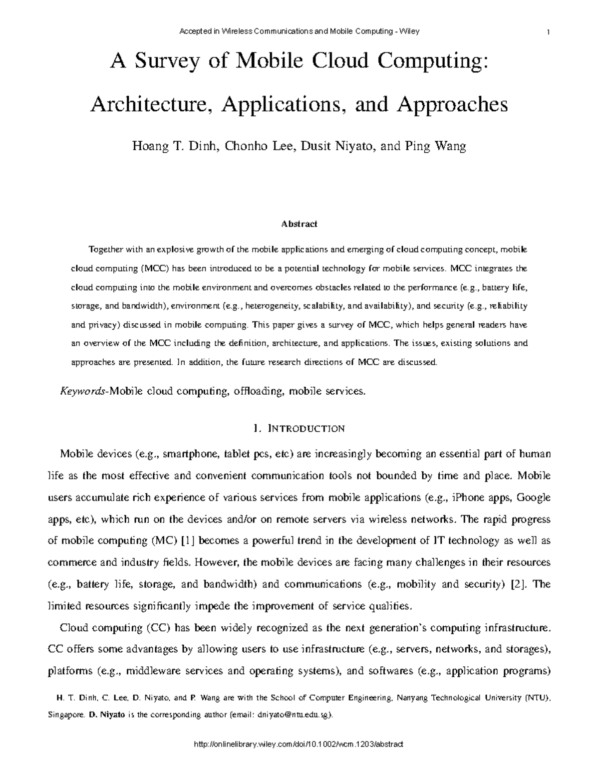 A survey of mobile cloud computing - 1 A Survey of Mobile Cloud ...