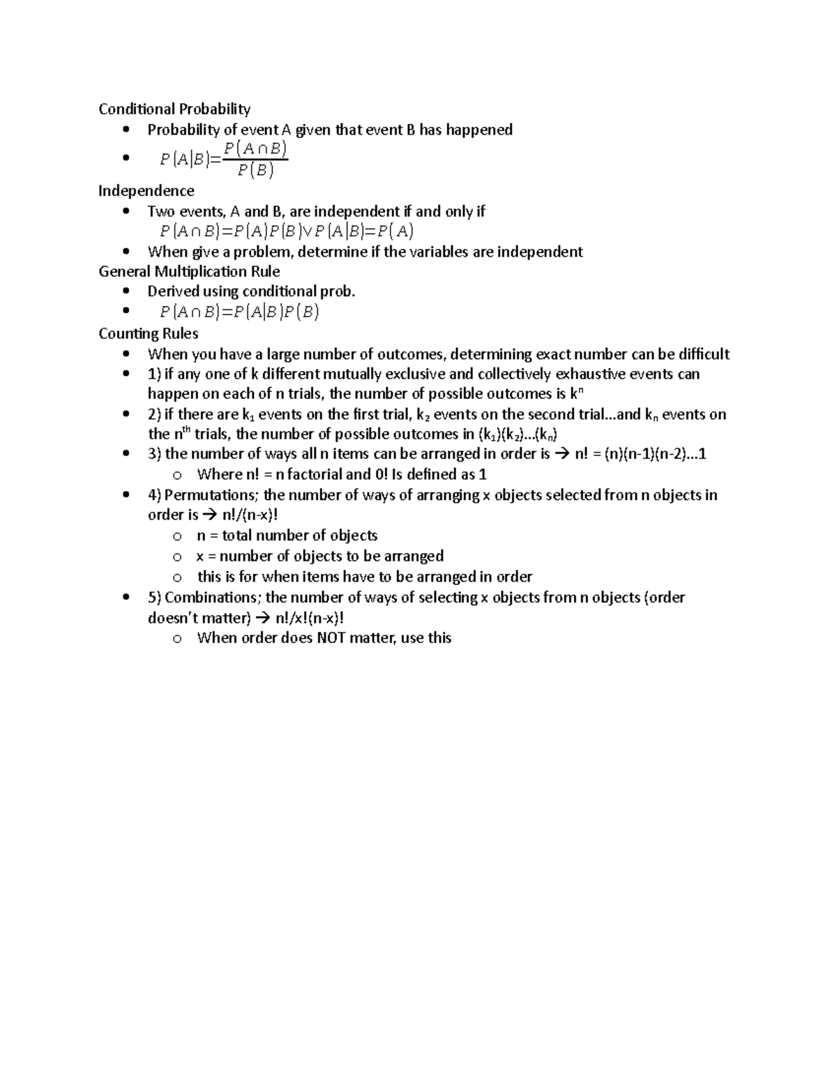 STAT 206 counting rules - Conditional Probability Probability of event ...