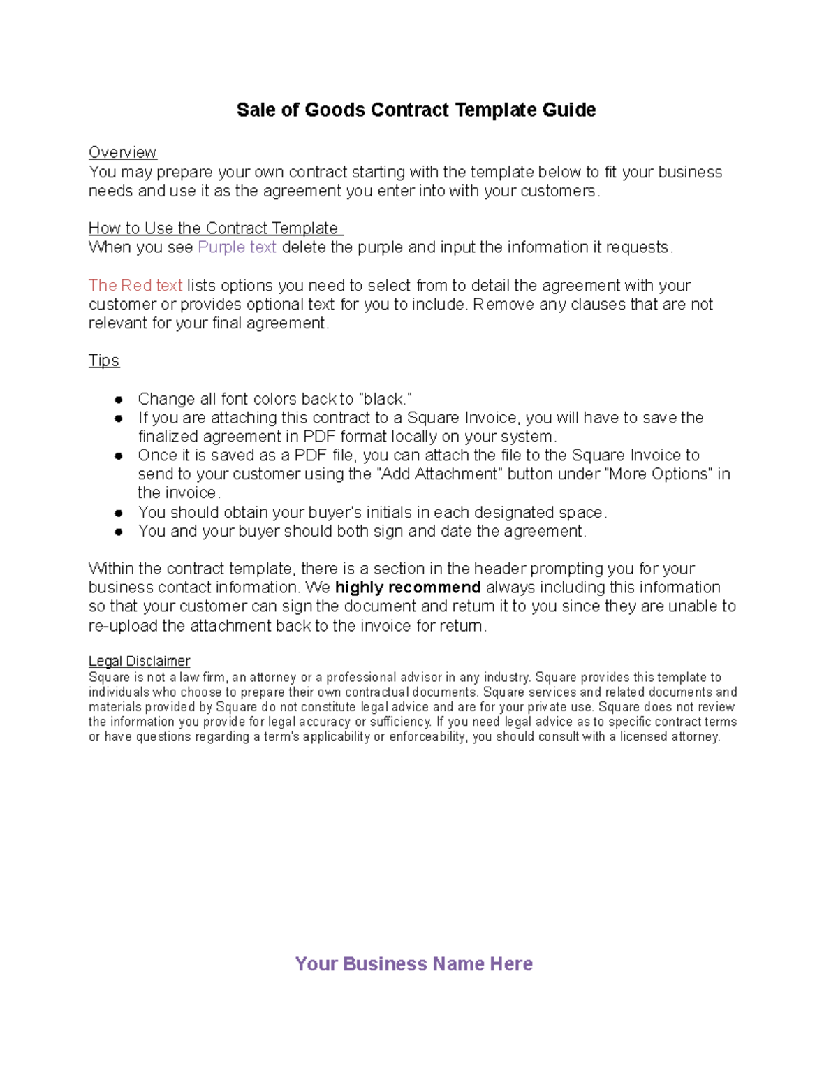 Template sale of goods contract v2 - Sale of Goods Contract Template ...