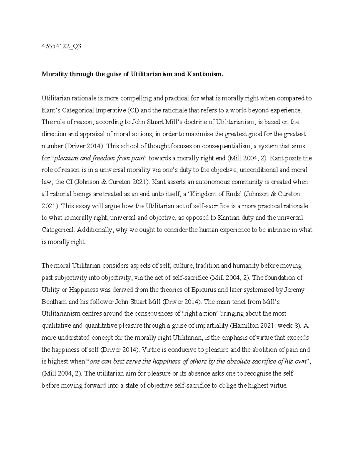 Rationalism between Kant and Utility - 46554122_Q Morality through the ...