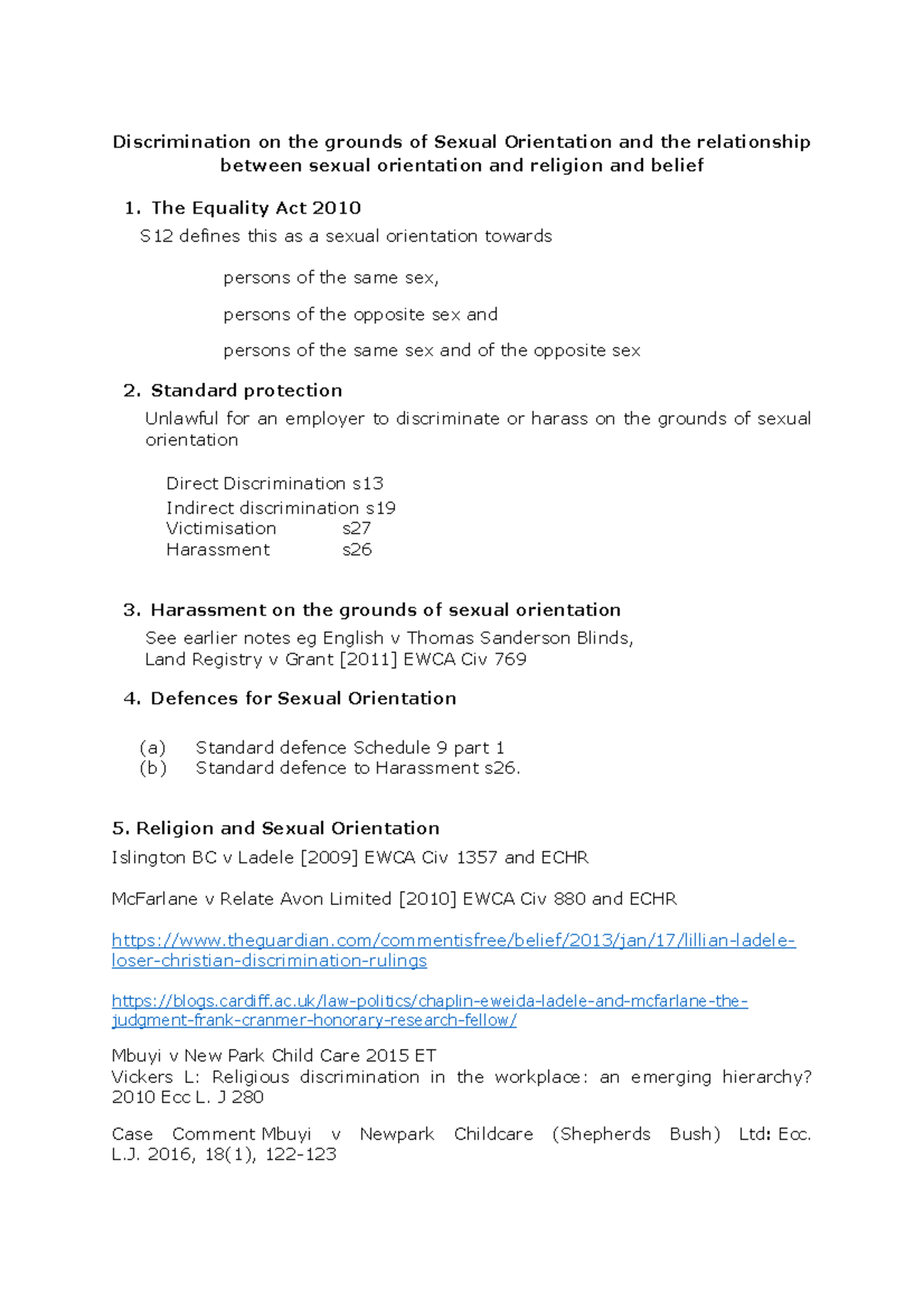 Sexual Orientation handout - The Equality Act 2010 S12 defines this as ...