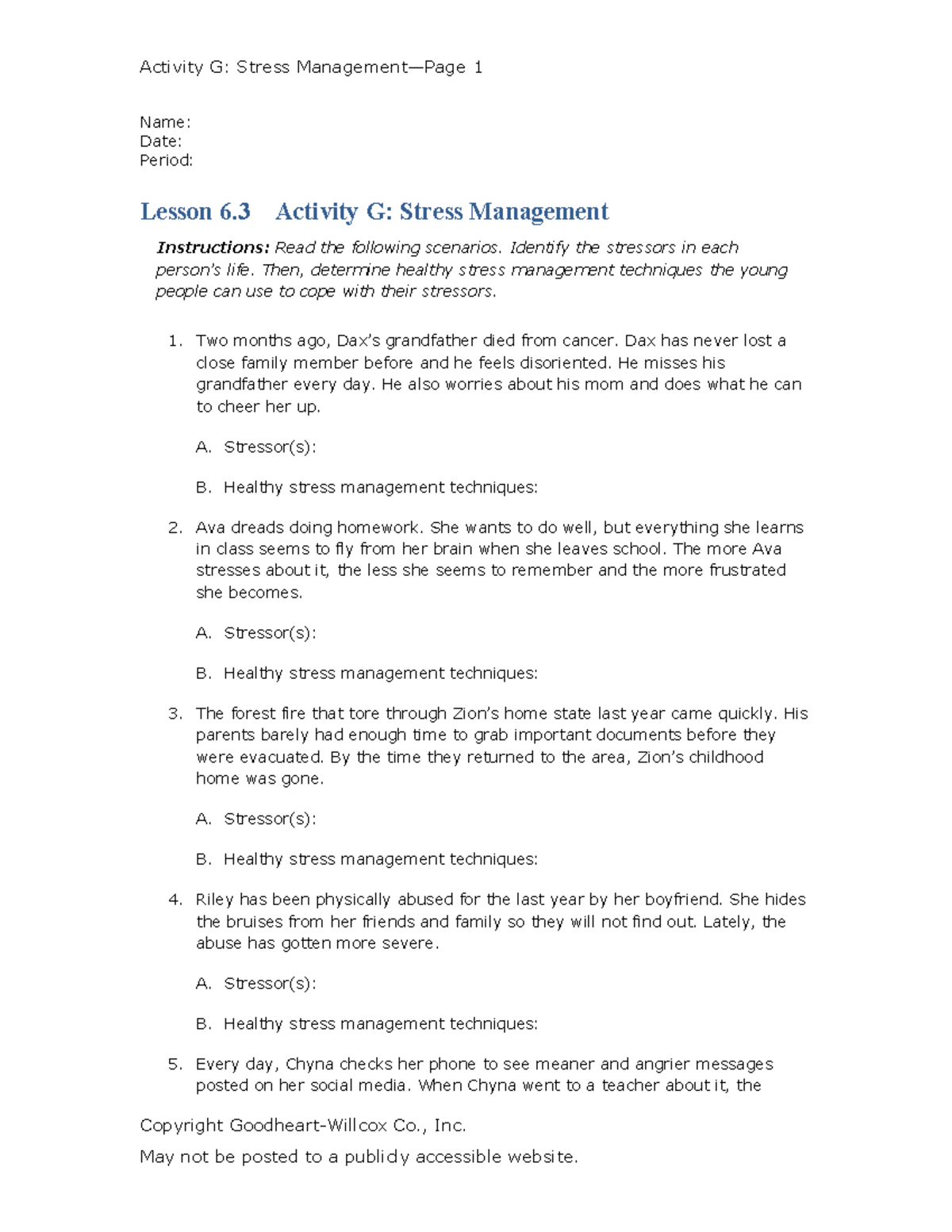 Ch06.3 G- Activity-1 - good - Activity G: Stress Management—Page 1 Name ...